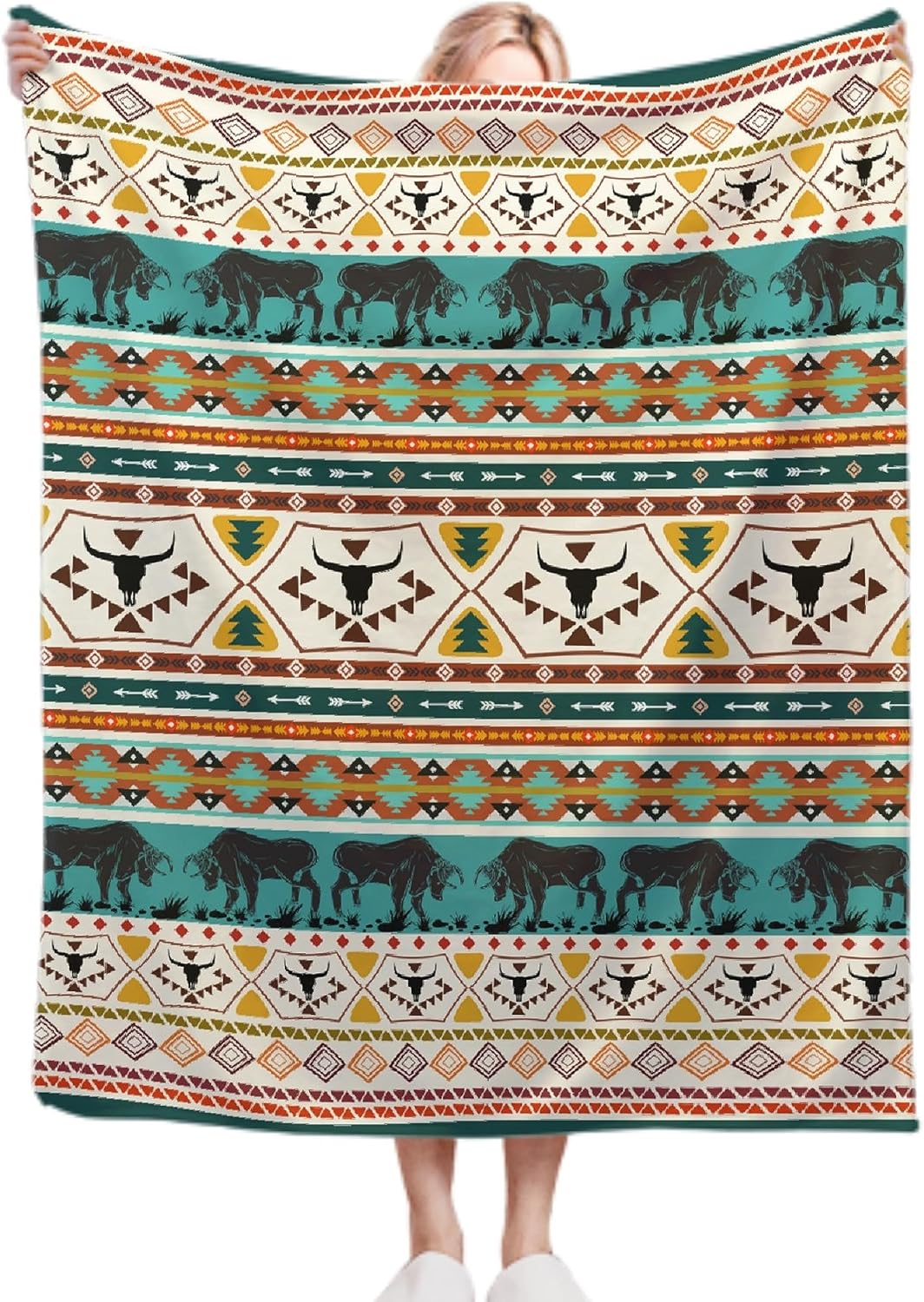 Amazon.com: Bison Western Blanket Cow Southwest Native American Throw ...