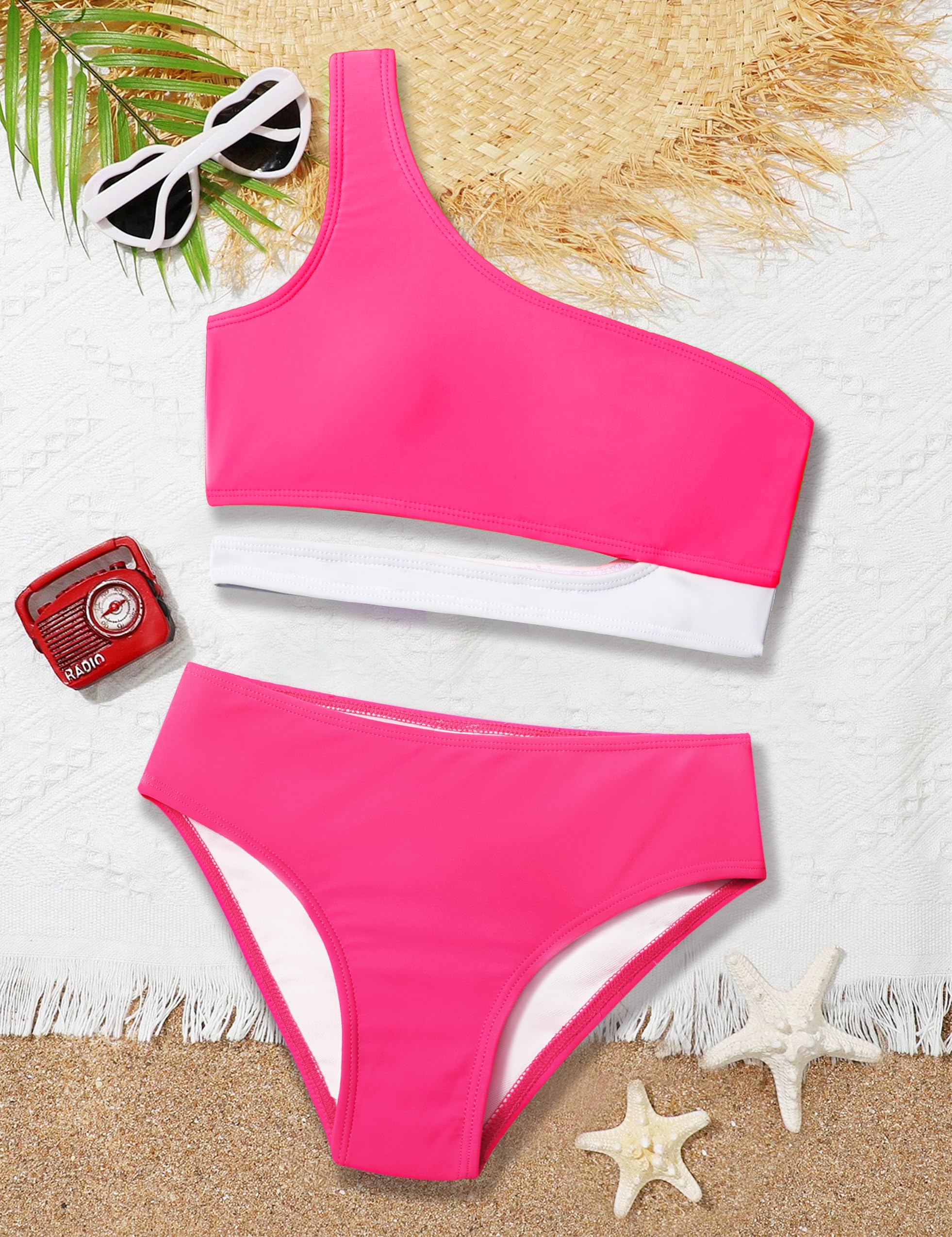 Snapklik.com : Girls Swimsuit Size 8-10 One Shoulder Bikini Top High ...