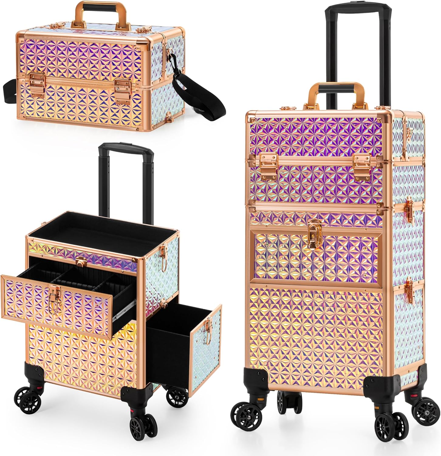 Amazon.com: AROUS Rolling Makeup Train Case on 2 Large Drawer, Multi ...