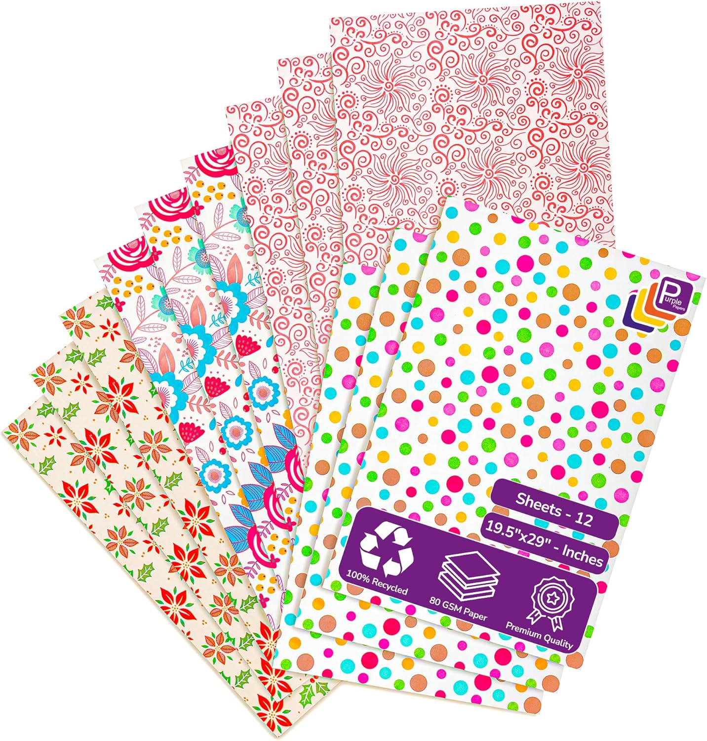 Amazon.com: Purple Papers Gift Wrapping Paper 19.5 inch x 29 inch | 12 sheets | Birthdays ...