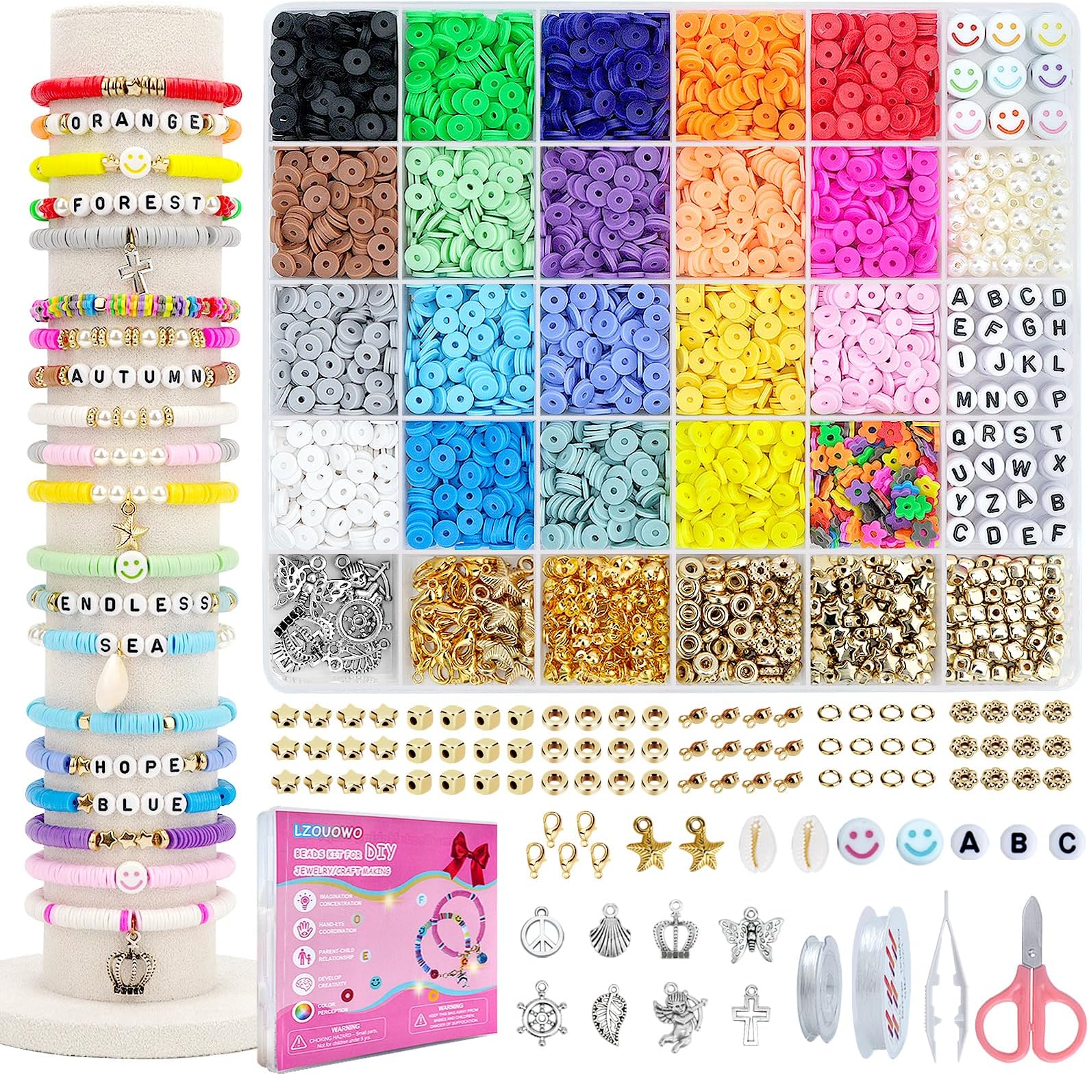 Amazon.com: XKDOUS 21600 Pcs Clay Beads Bracelet Making Kit, 144 Colors ...
