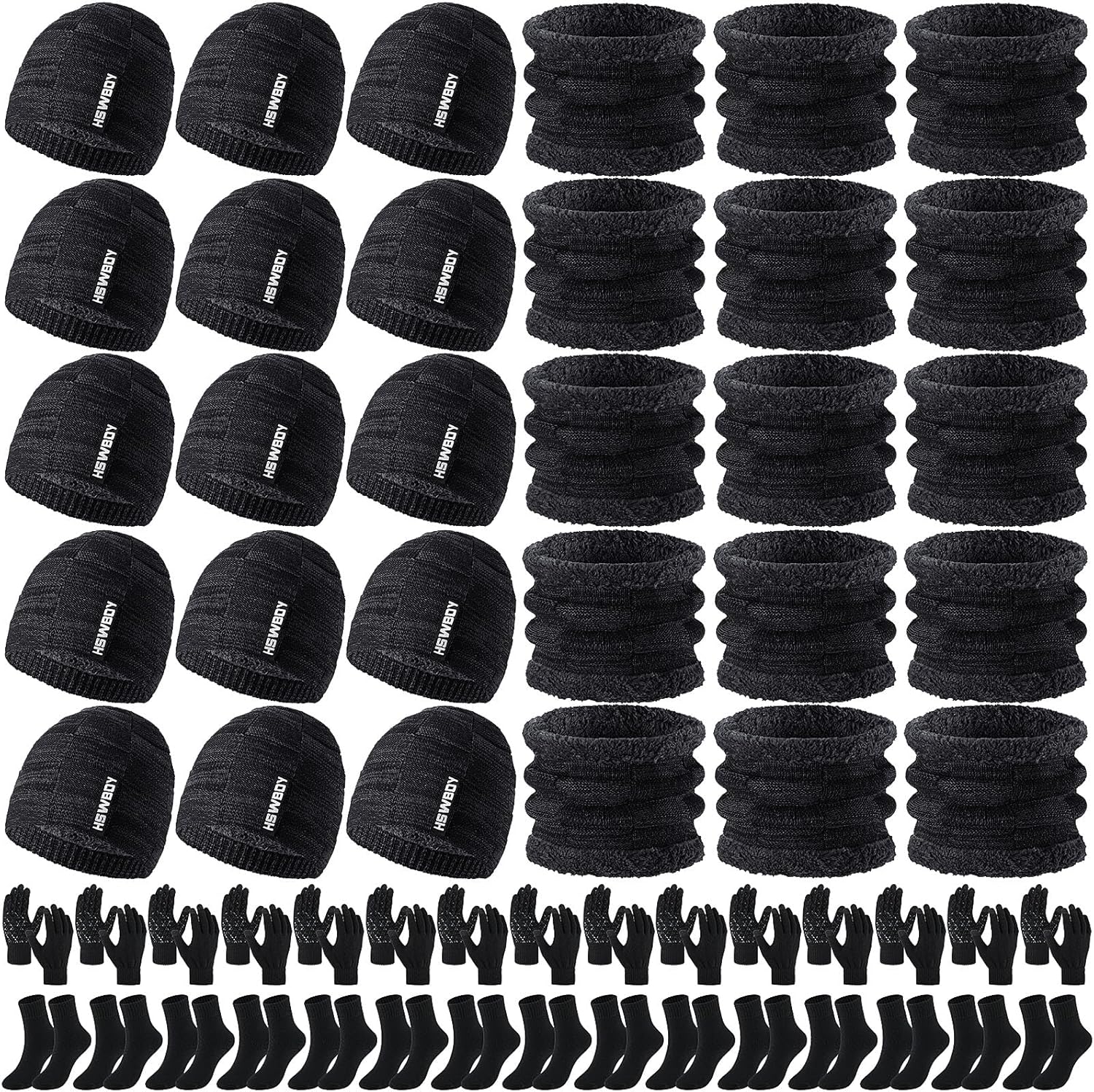 Sureio 60 Pcs Winter Hat Beanie Bulk Scarf Touch Screen Gloves and Warm ...