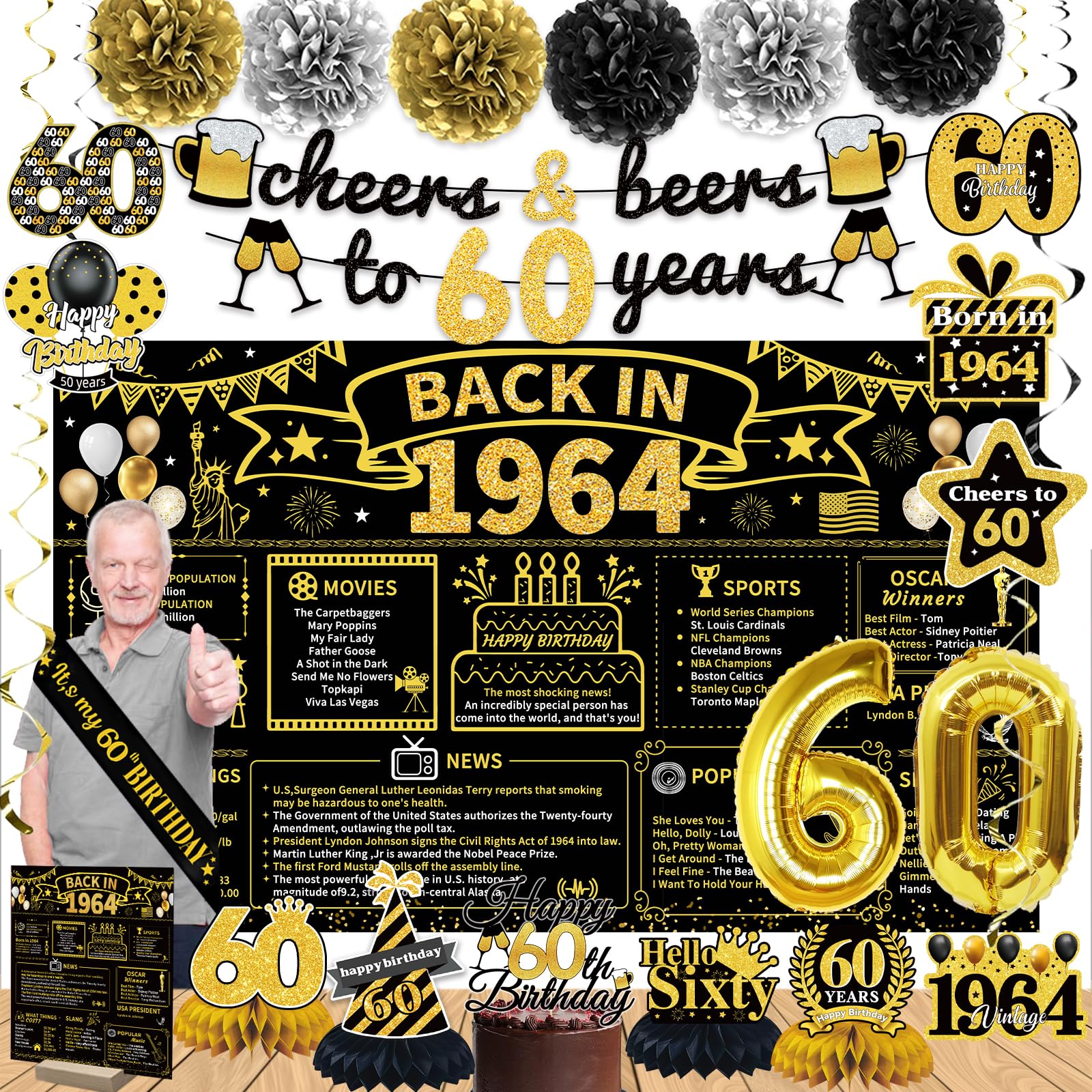 Amazon.com: 60th Birthday Decorations for Men Women,29 PCS Back in 1964 ...