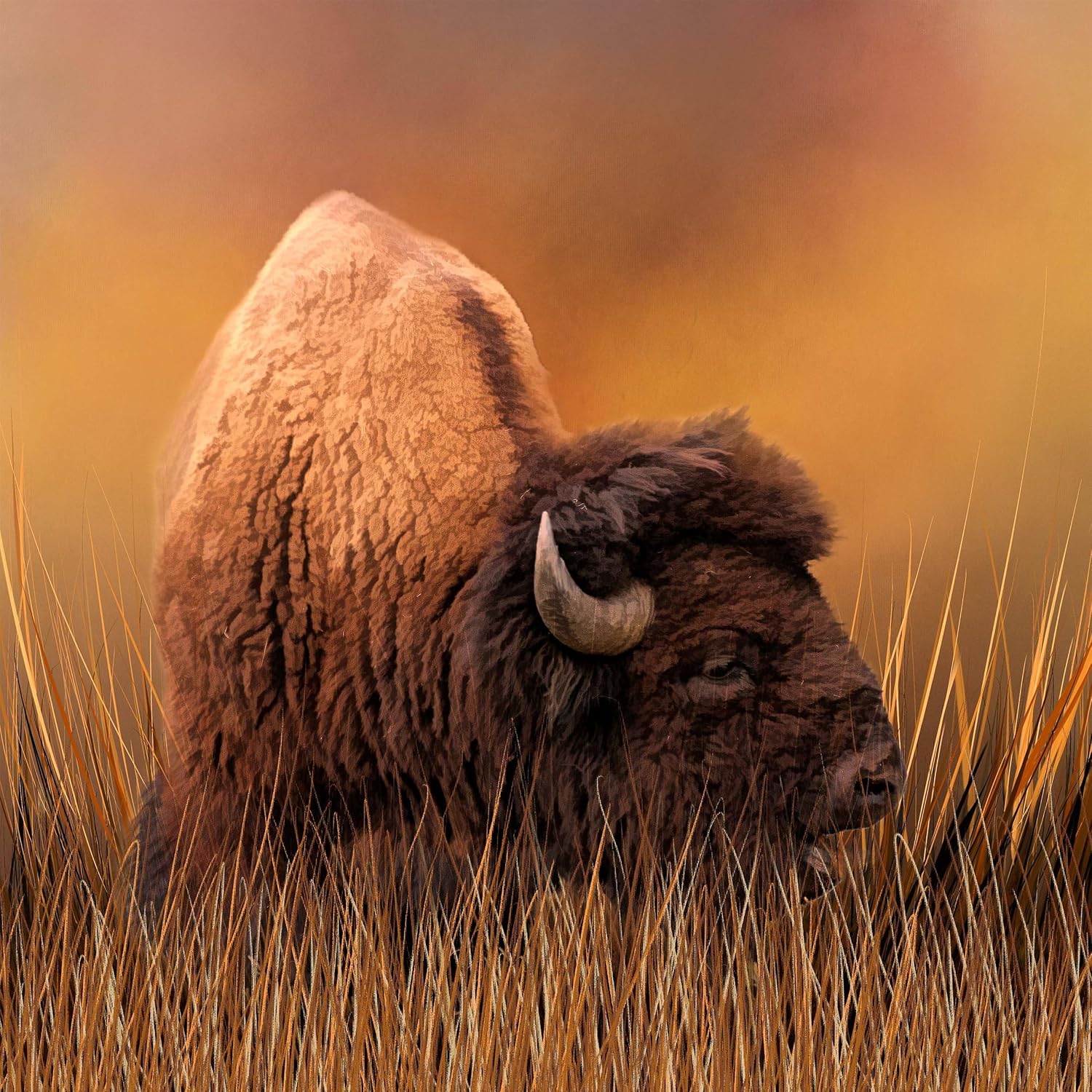 Amazon.com: Buffalo at Sunset Fabric Panel - ANW-026, Size 17.5" x 18.5 ...