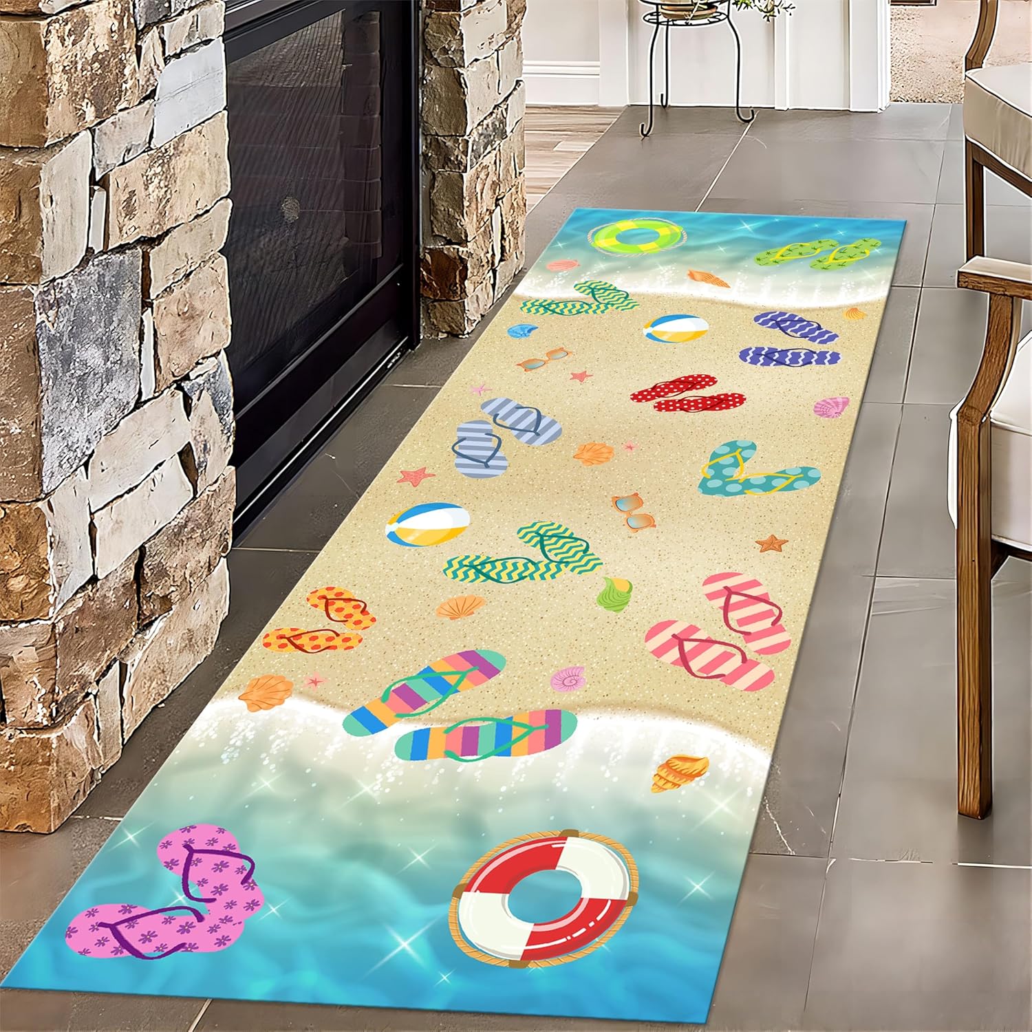 Amazon.com: PLMHXC Summer Beach Runner Rug, 2x6ft, Flip Flops Shell ...