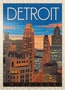 Amazon.com: MyPuzzle Detroit, MI: Skyline, Vintage Poster - Premium 500 ...