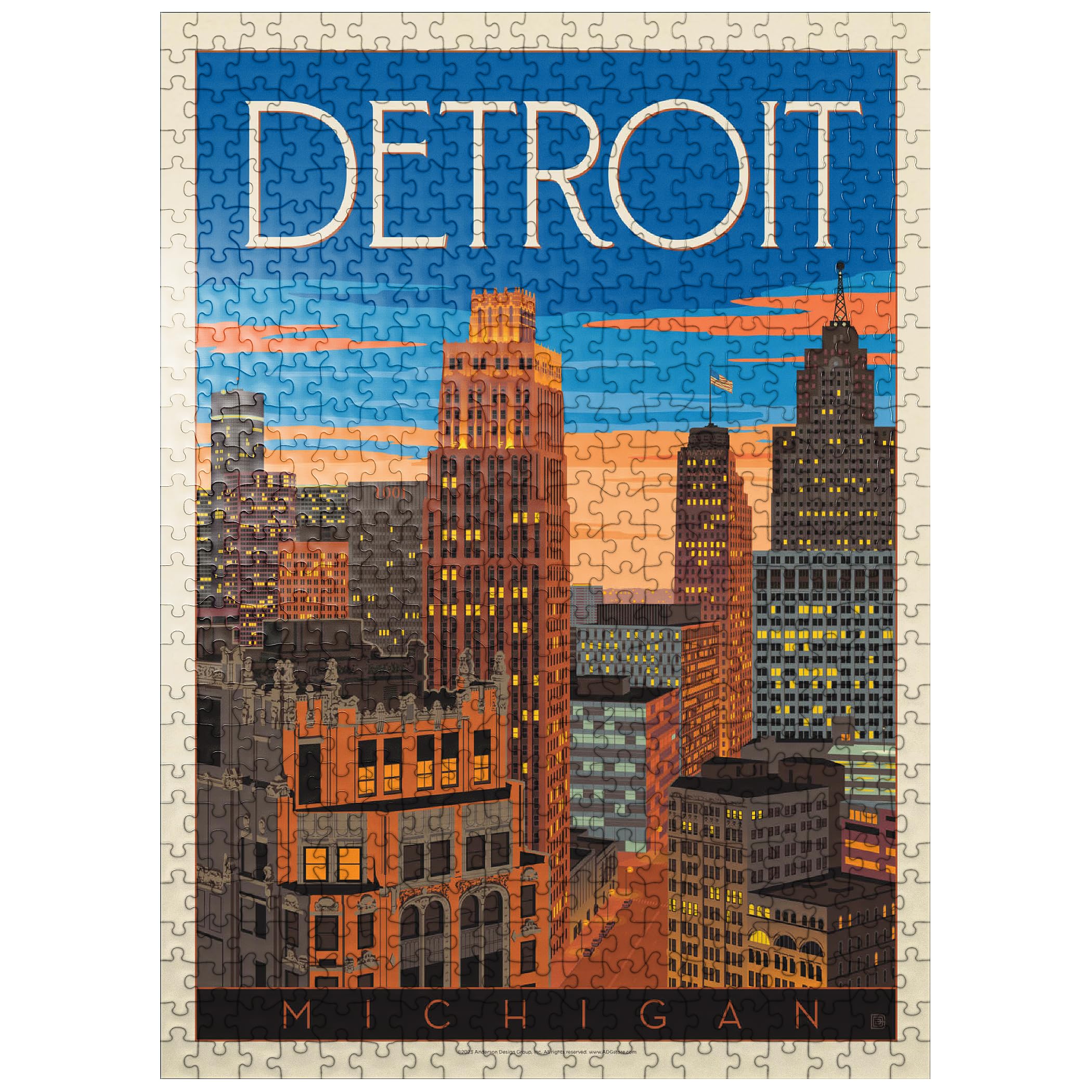 Amazon.com: MyPuzzle Detroit, MI: Skyline, Vintage Poster - Premium 500 ...