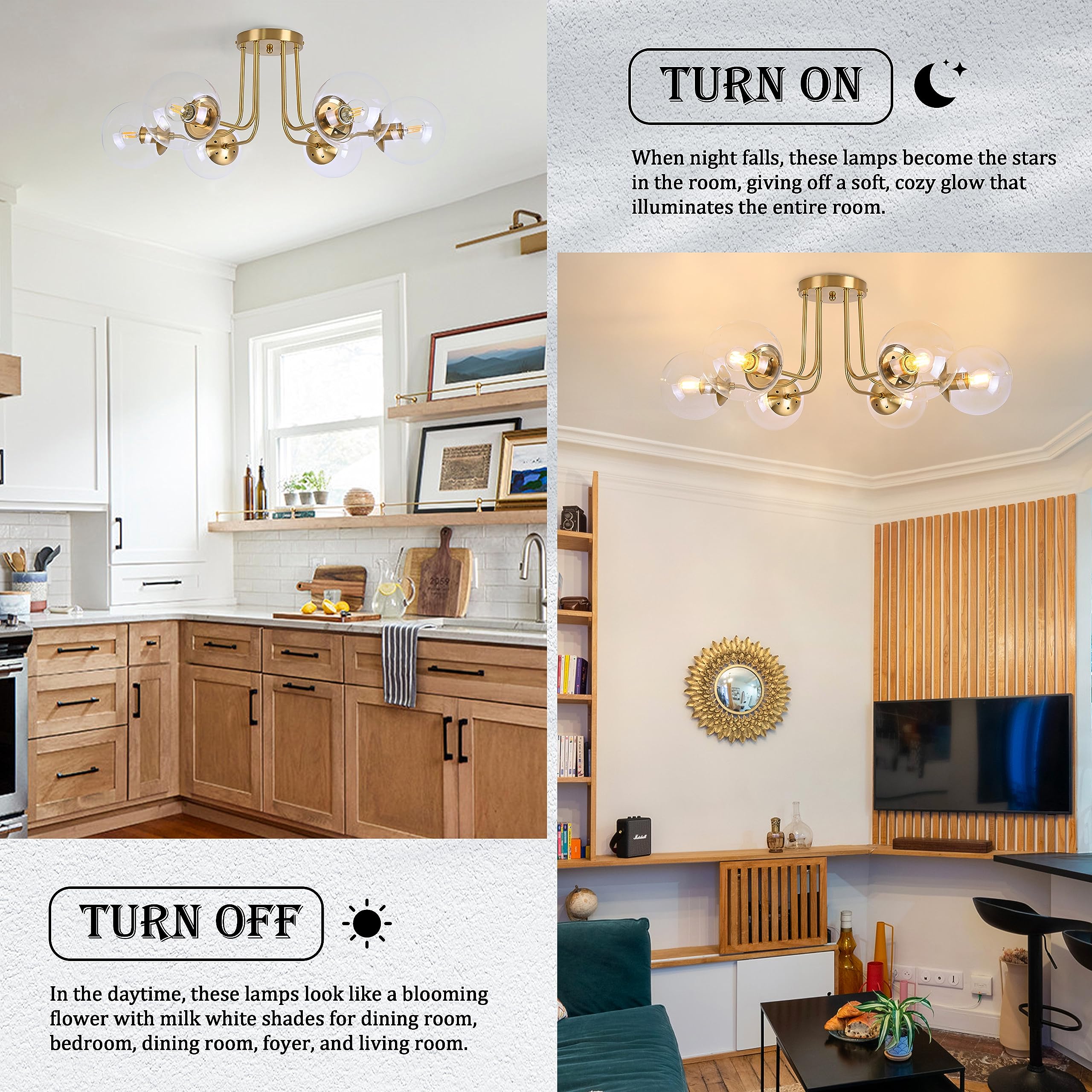 KoKo&Yukina 6-Light Mid Century Ceiling Light Modern Semi Flush Mount ...