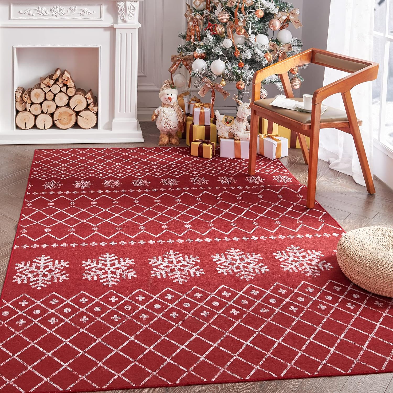 Amazon.com: COLLACT Christmas Area Rug 6x9 Red Xmas Snowflake Kitchen ...