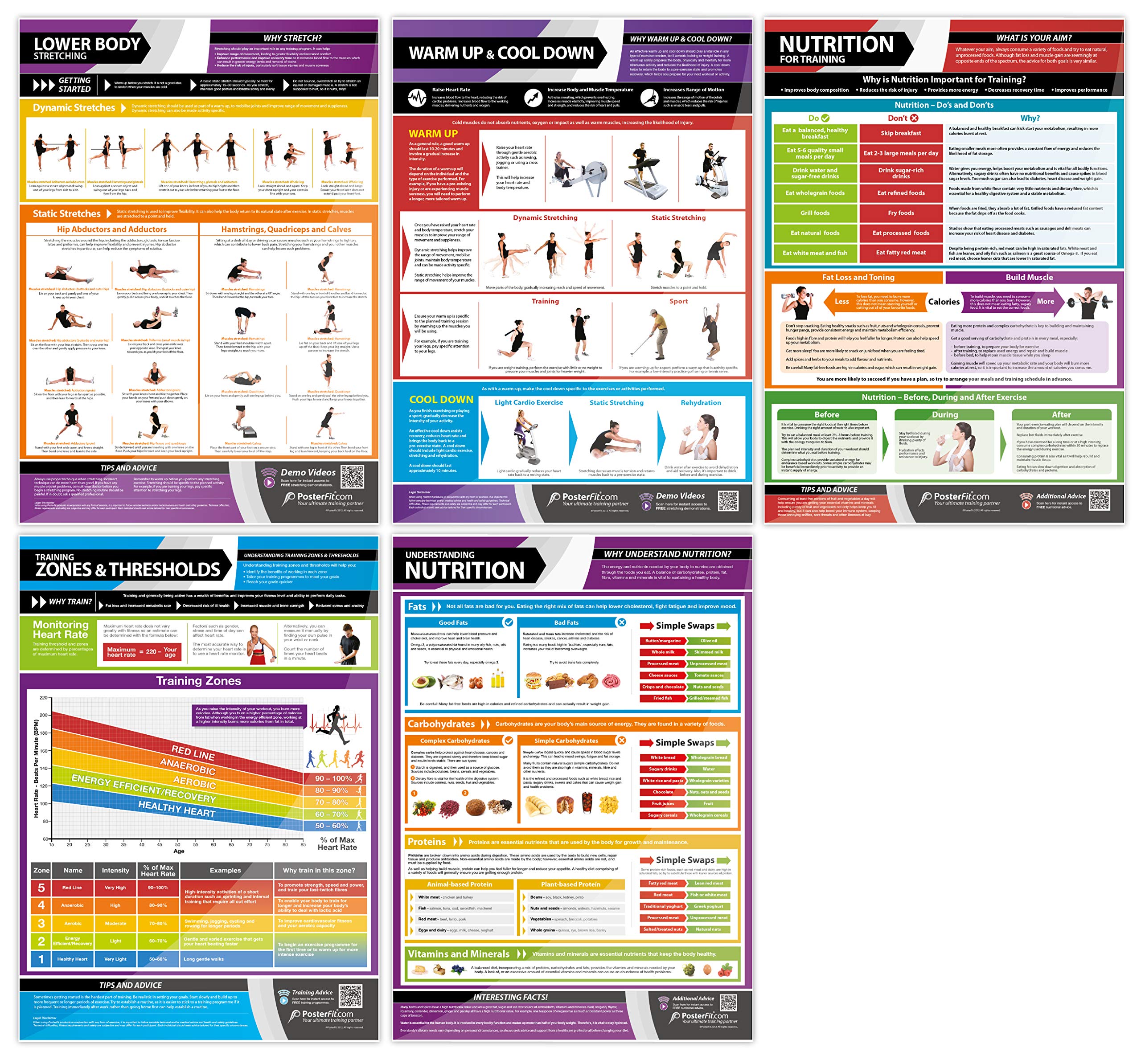 Muscle Building Exercises & Body Conditioning Fitness Posters - Set of ...