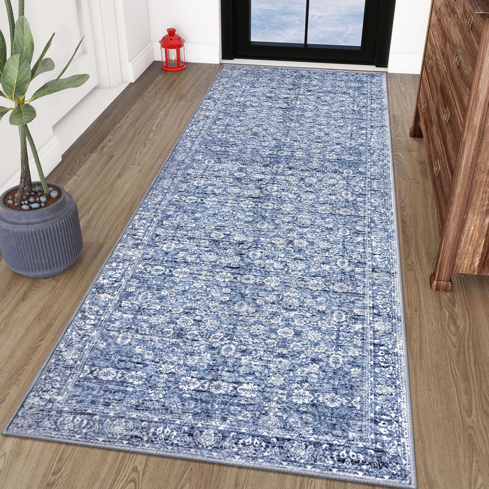 Amazon.com: SIILOOM 3x8 Blue Washable Runner Rug for Kitchen, Soft ...