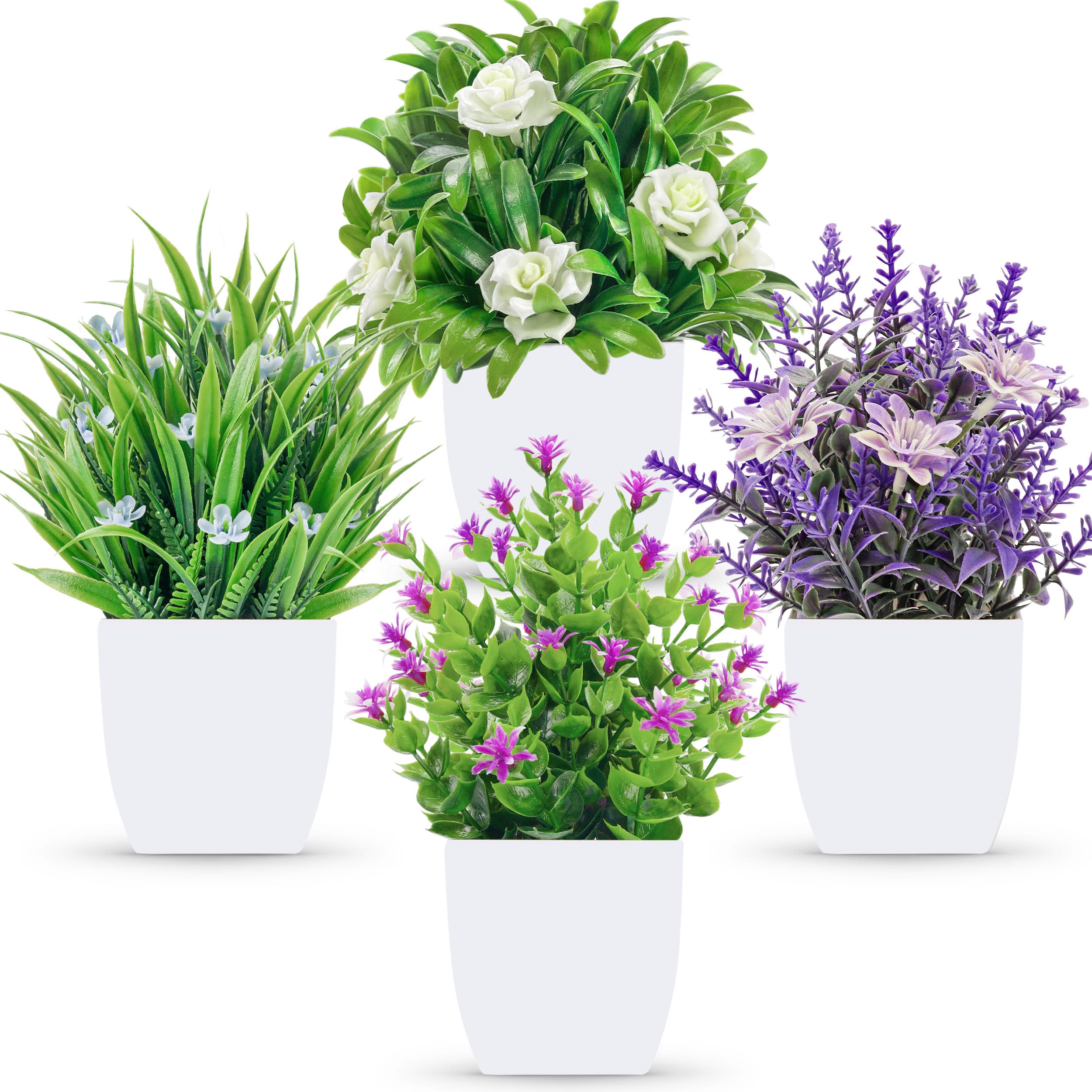 Snapklik.com : 4 Pack Small Fake Flowers Plants Mini Artificial Potted ...