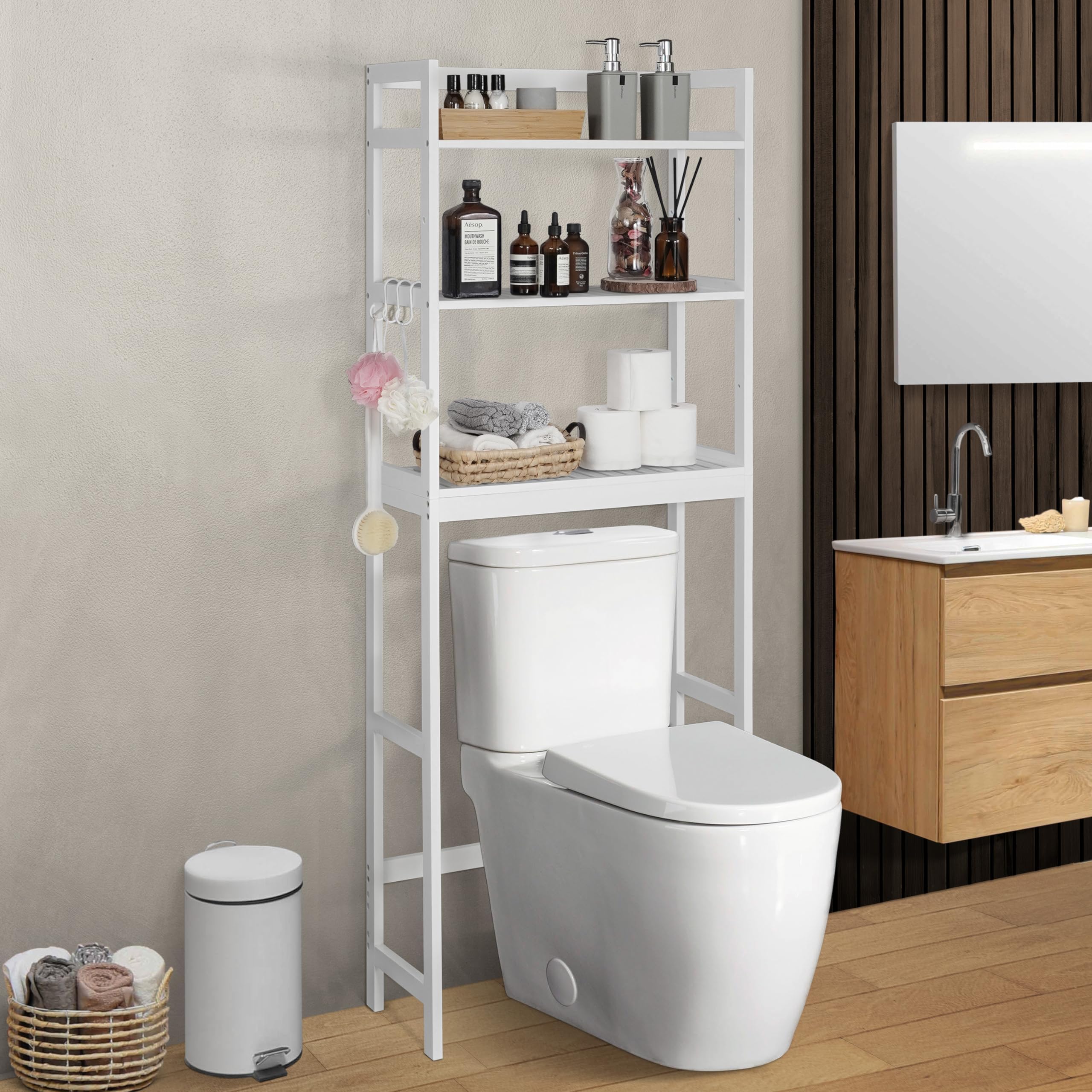 Amazon.com: Cozivolife Over The Toilet Storage with 2 Baskets,4-Tier ...