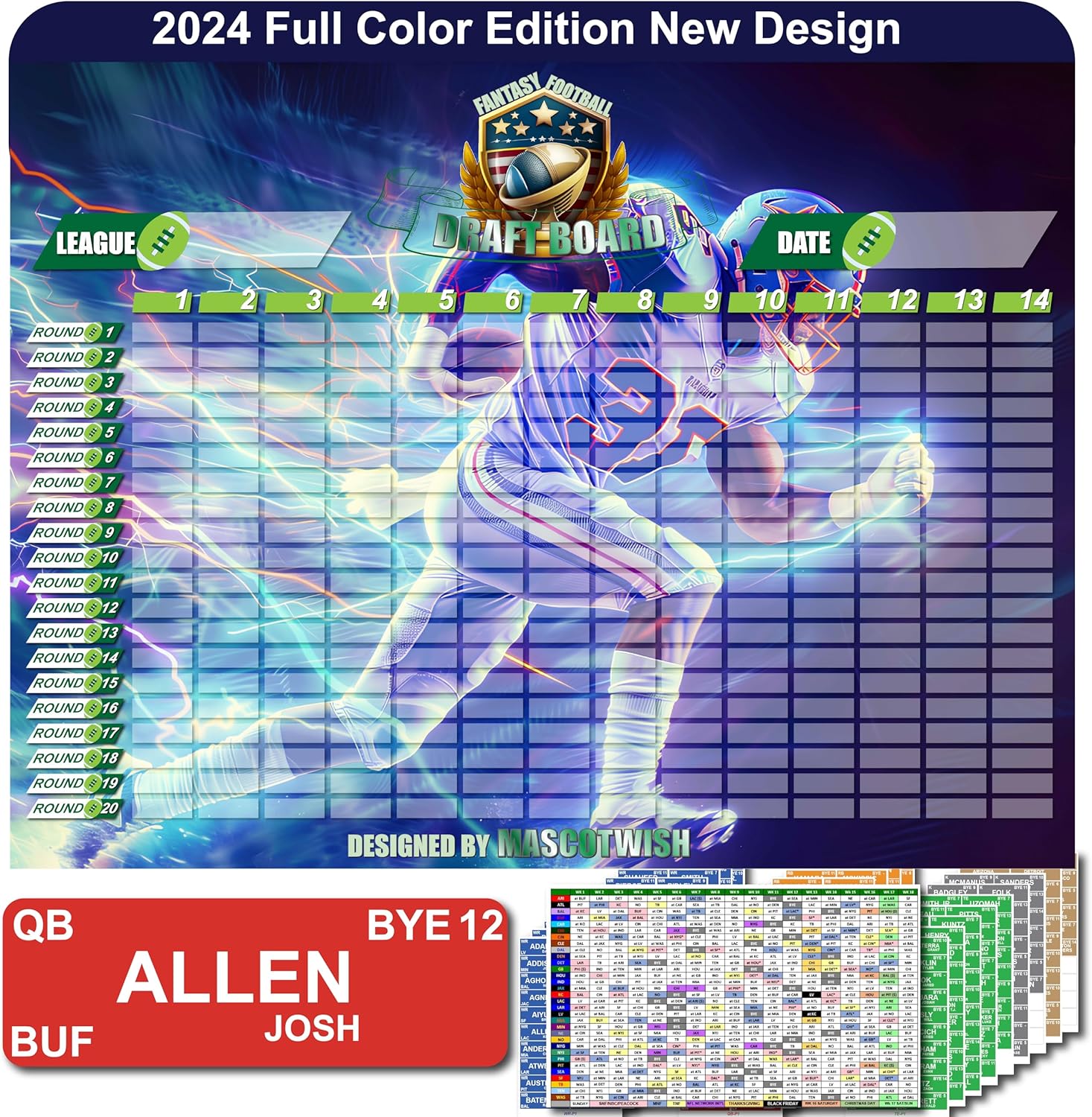 Extra Large Fantasy Football Draft Board 2024-2025 Kit - 640 Player ...