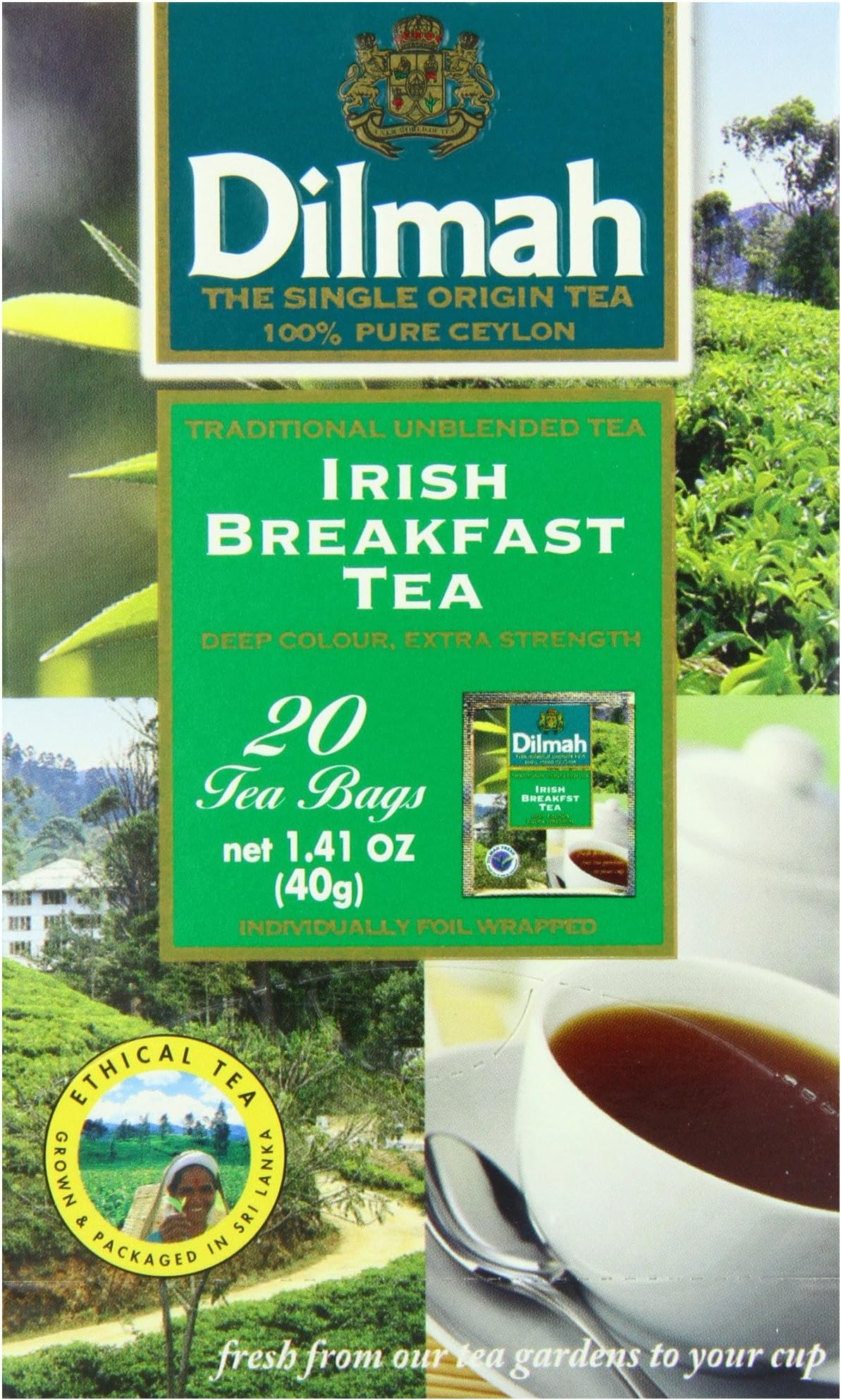 Amazon.com : Dilmah Tea, Irish Breakfast Tea, 20-Count Foil Wrapped Tea ...
