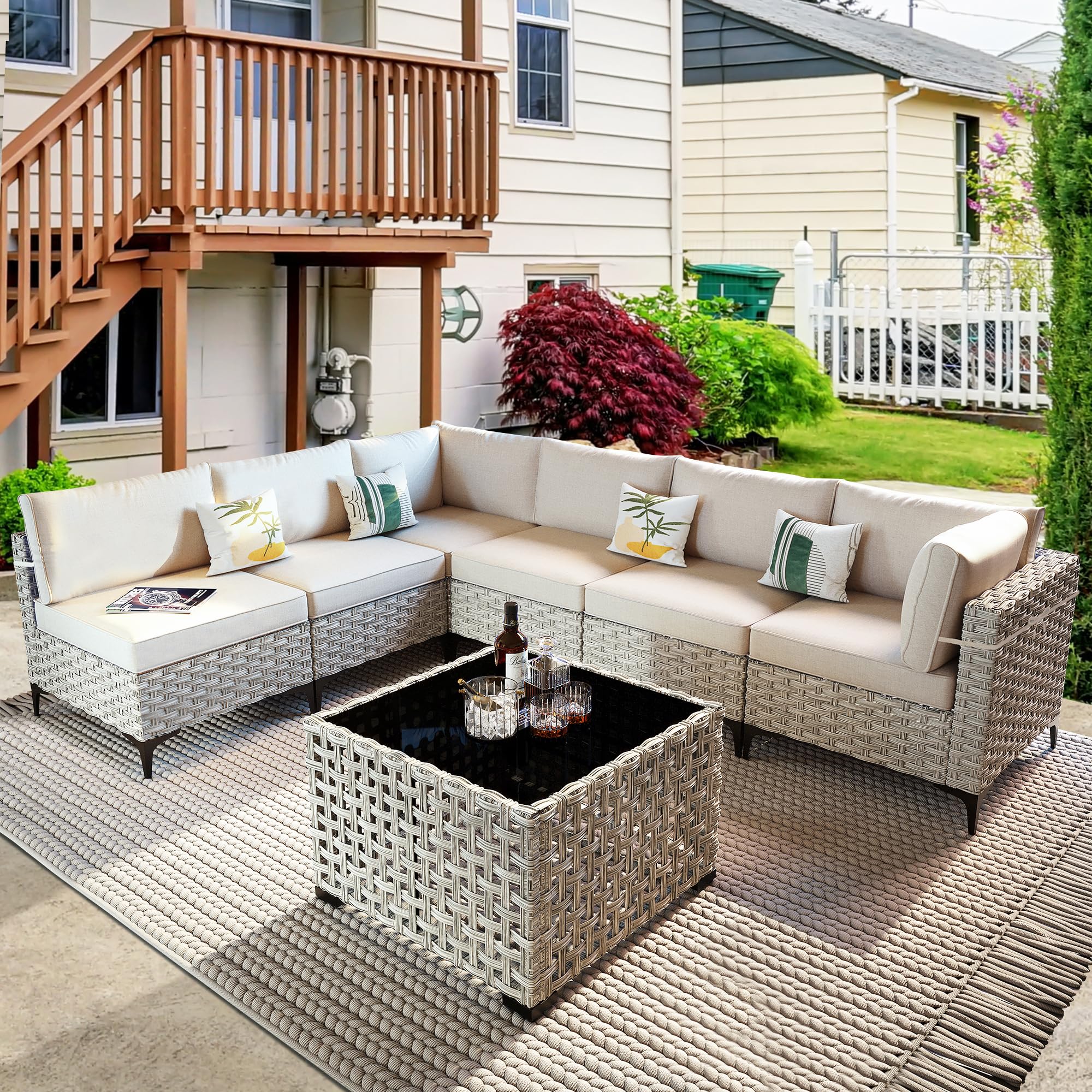 Wicker Patio Furniture Set,Outdoor Rattan Modular Sectional Sofa ...