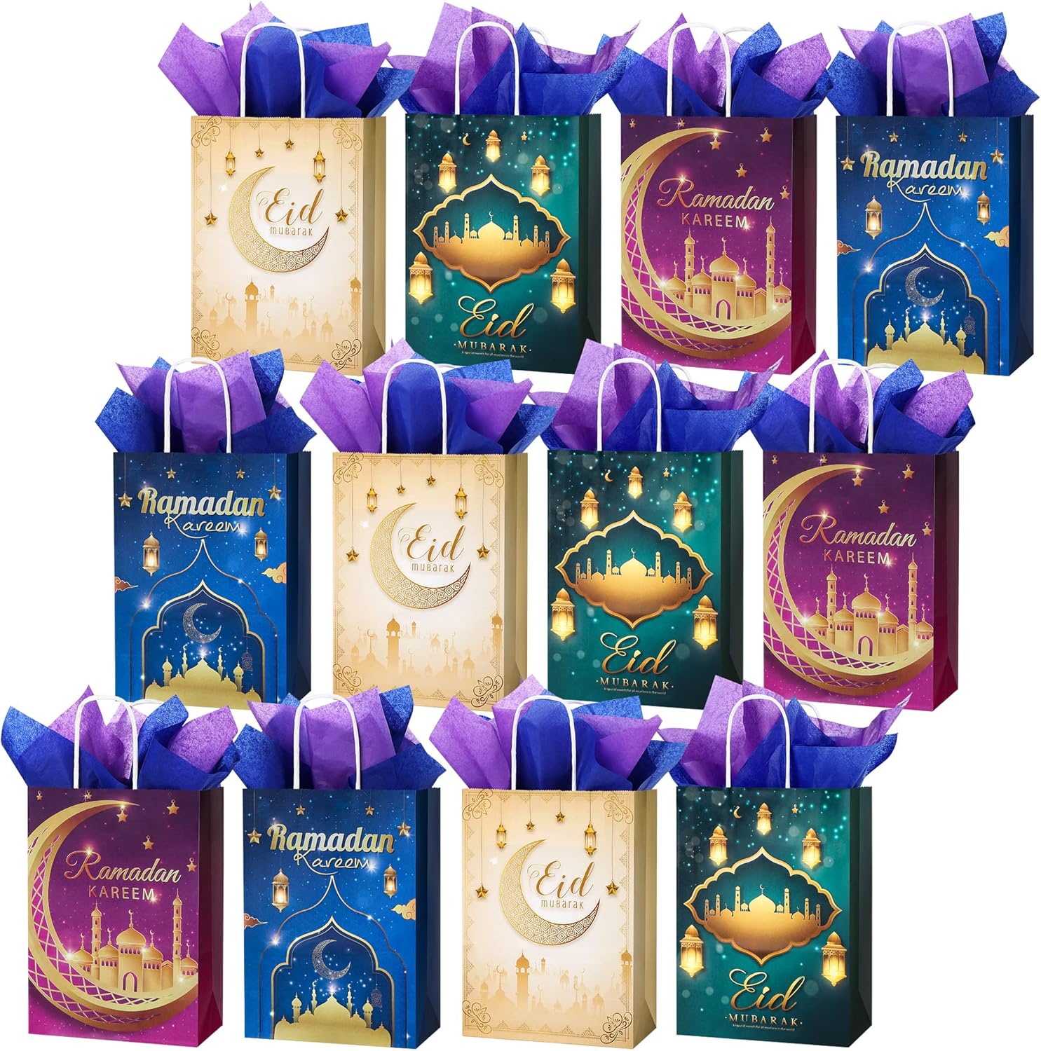 Amazon.com: Aodaer 16 Pack Eid Mubarak Paper Gift Bags with Tissue ...