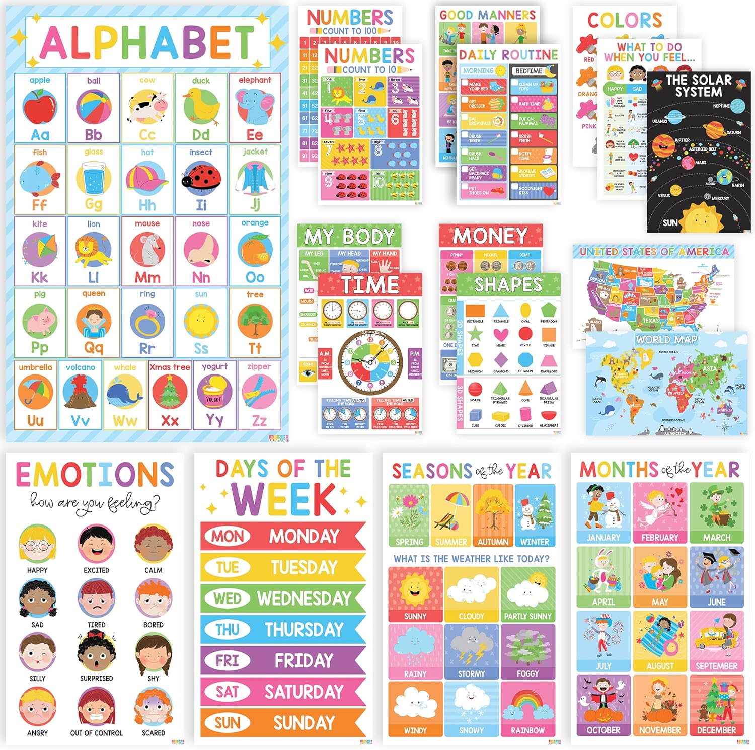 Amazon.com: 18 Educational Posters For Toddlers - Laminationed Learning ...