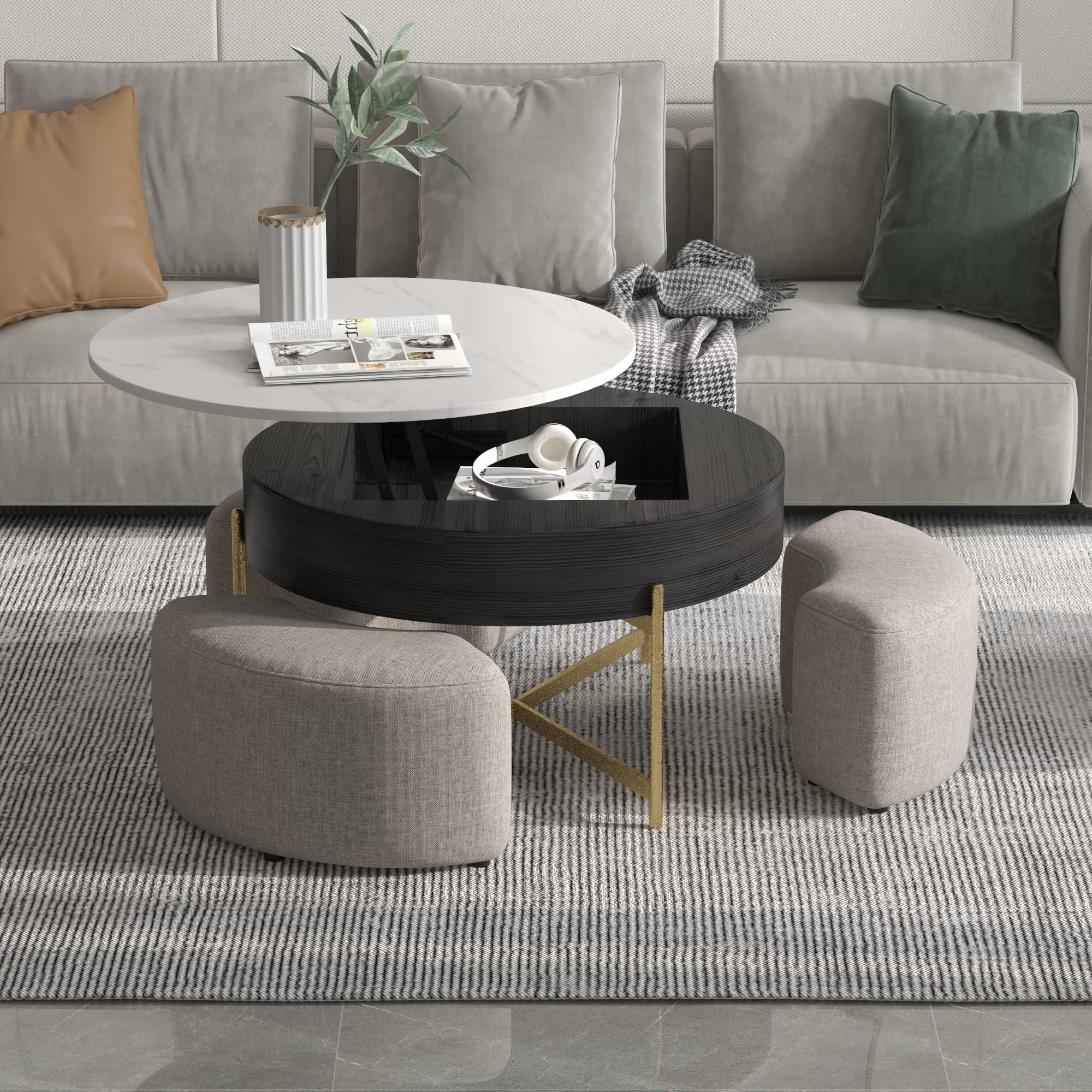 Amazon.com: Sdorens Lift Top Round Coffee Table with Stools, Nesting ...