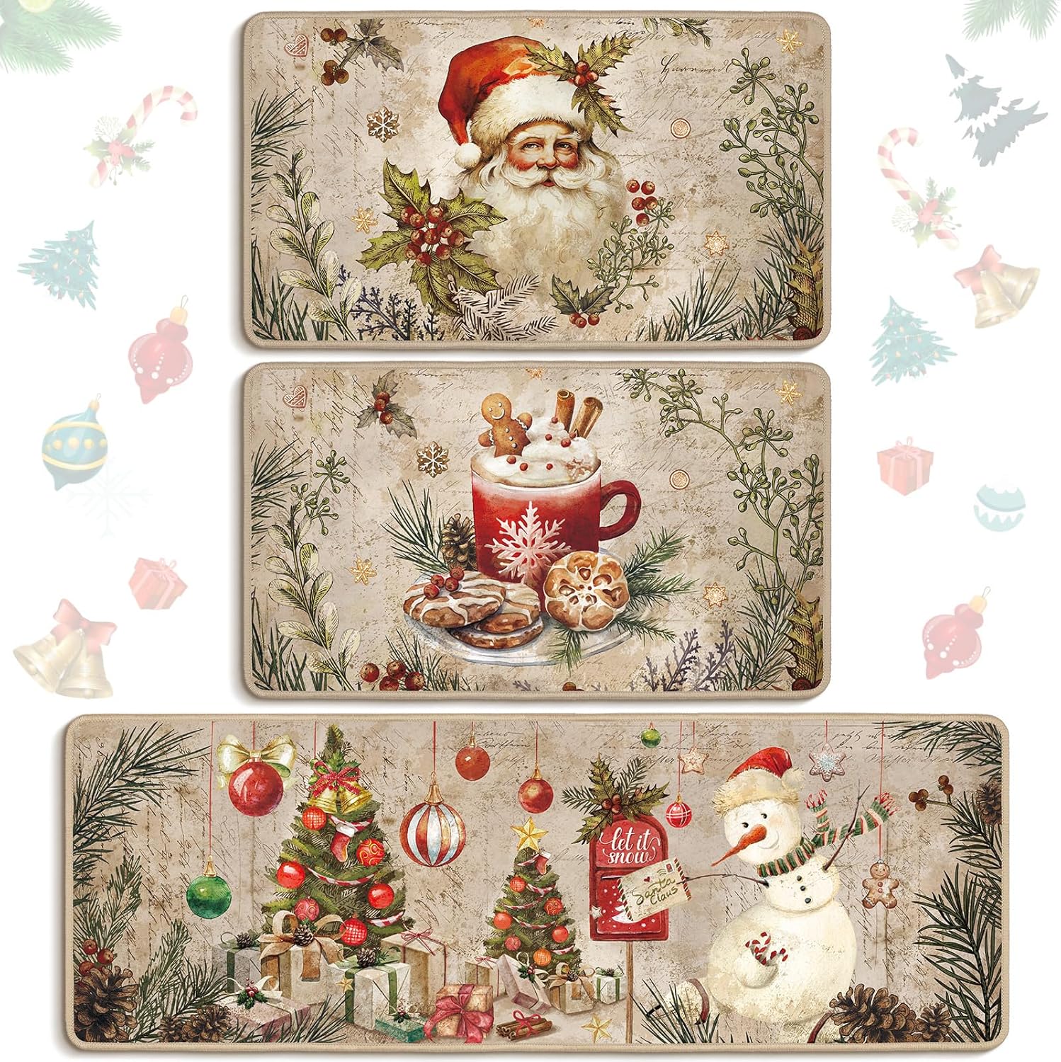 Amazon.com: Drydiet 3 Pcs Christmas Kitchen Rugs and Mats Set Xmas ...