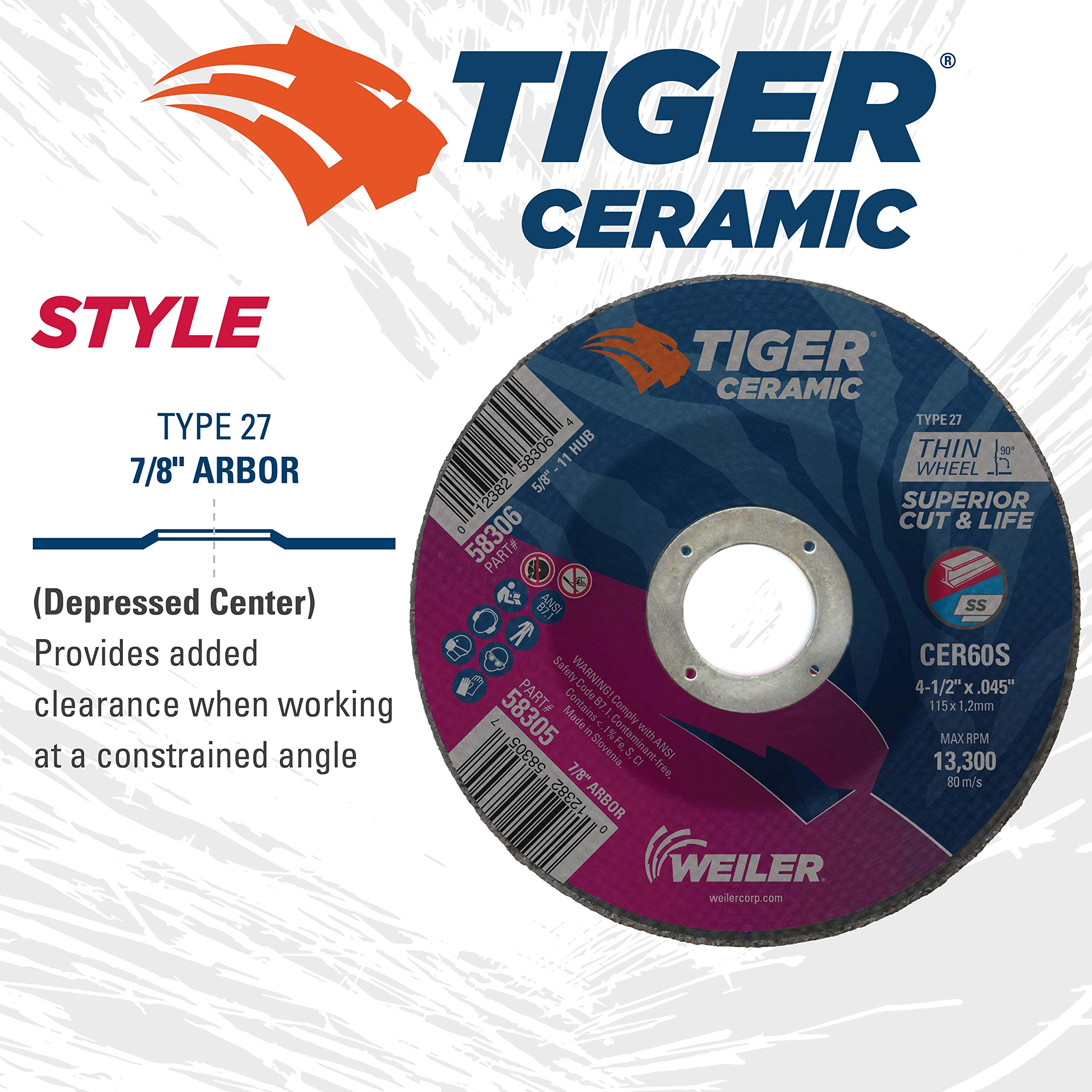 Snapklik.com : 58305 4-1/2 Inch Cutting Wheel, Tiger Ceramic Stainless ...