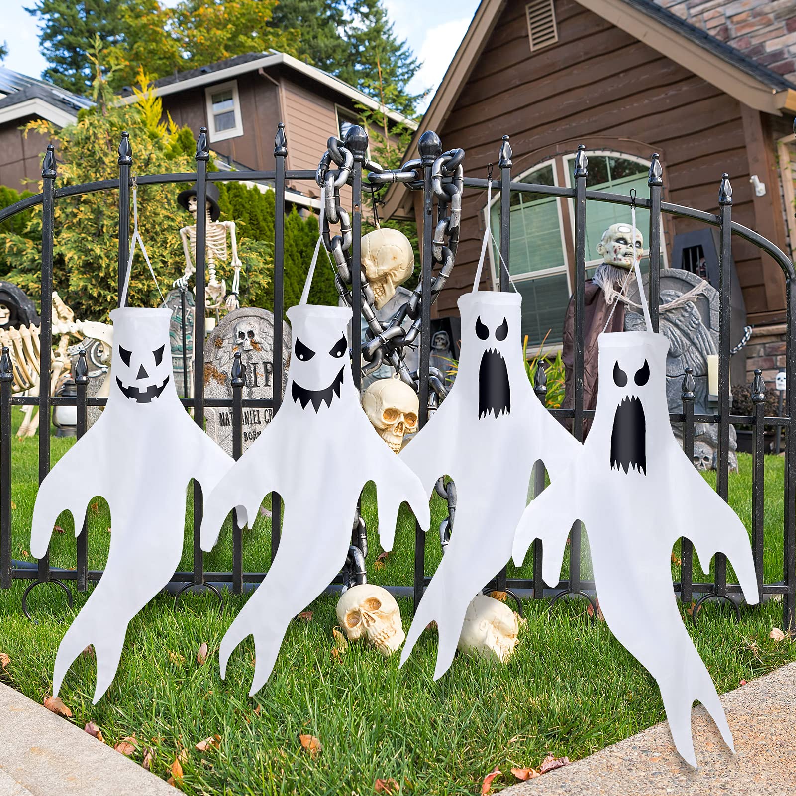 4 Pieces Halloween Ghost Windsock Flag Hanging Ghost Windsock ...