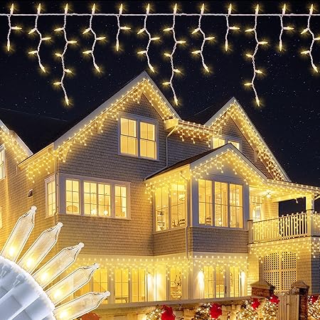 Beewin 200 Christmas Icicle Lights, Warm White Clear Bulbs with 23FT ...