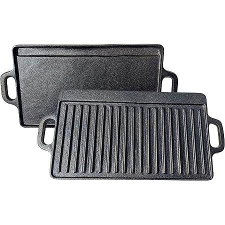 X-Large Non-Stick Cast Iron Reversible Griddle Plate Pan Double Sided ...