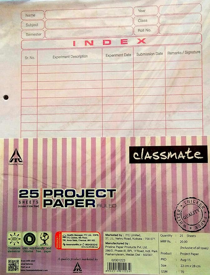 classmate Project Paper Ruled (25 Sheets) Pack of 5 Packet : Amazon.in ...