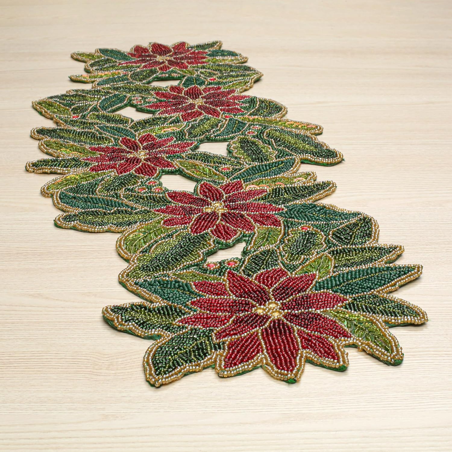 Amazon.com: Lightnpro Christmas Table Runner – Elegant Poinsettia ...