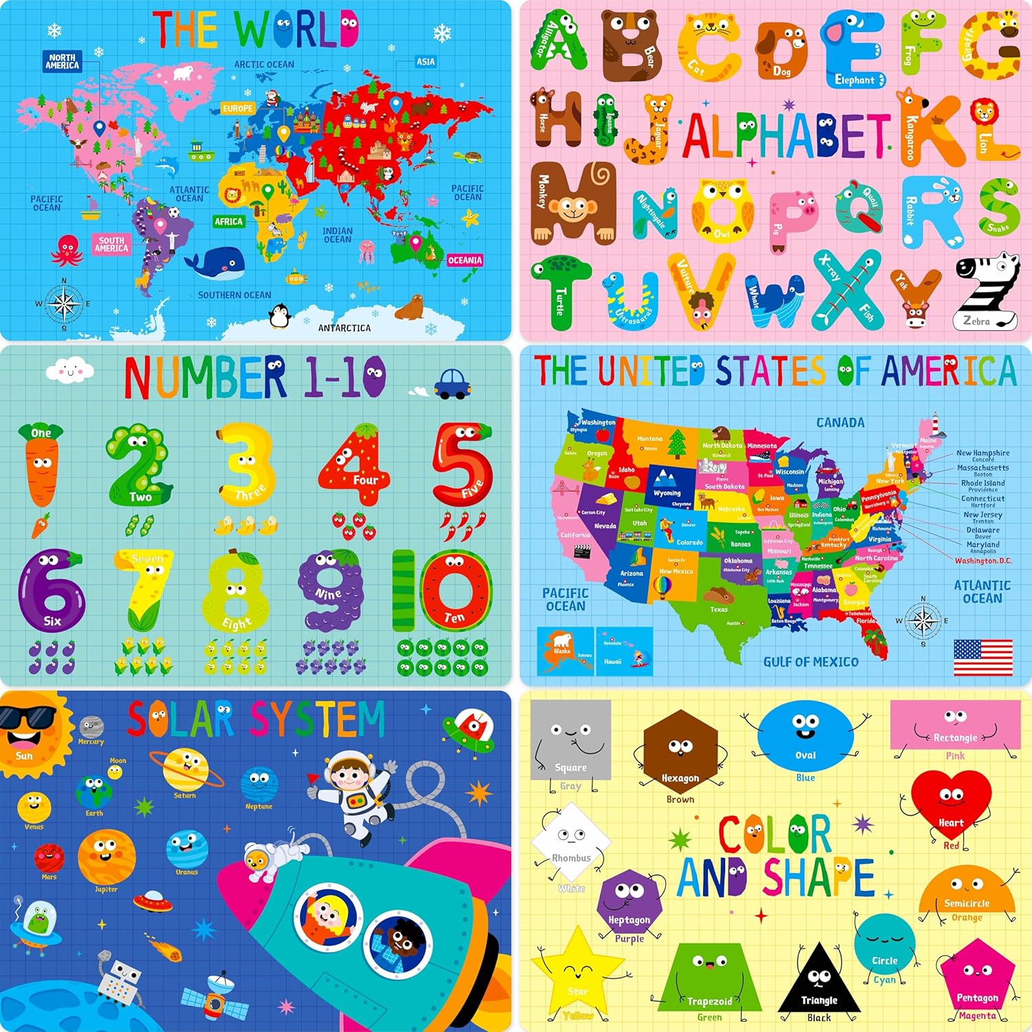 Amazon.com : 6 Pack Placemats for Kids, Non-Slip Washable, Reusable ...