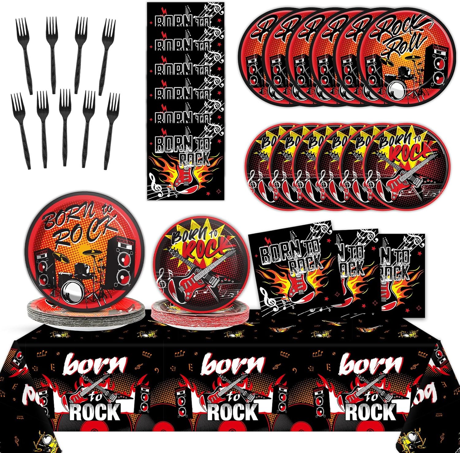 Amazon.com: Rock Themed Party Supplies Music Party Tableware Set for 24 ...