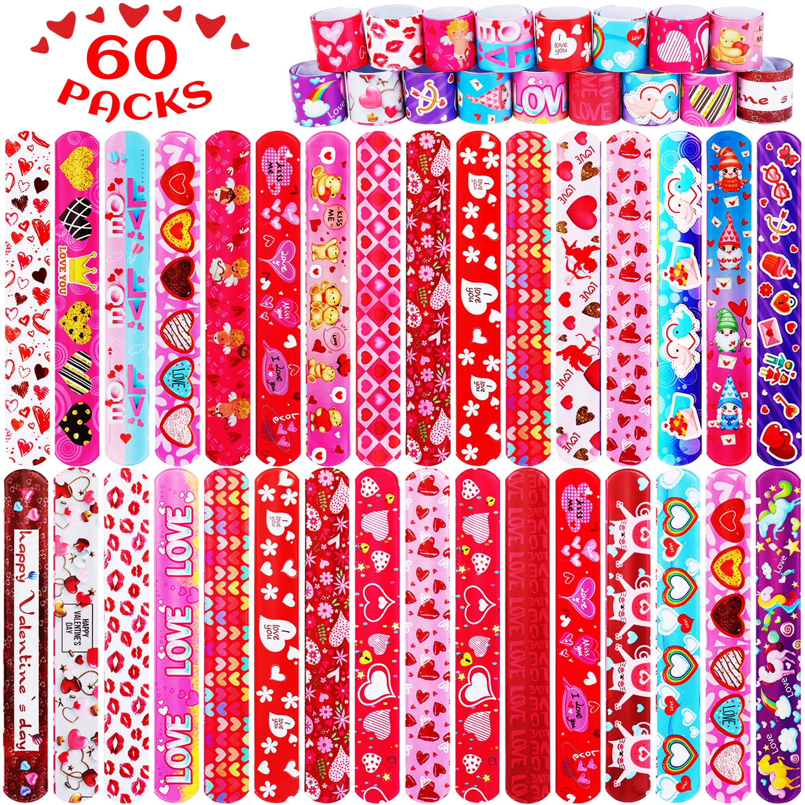 Amazon.com: LUYI 60 Pcs Valentines Day Slap Bracelets Wristbands ...