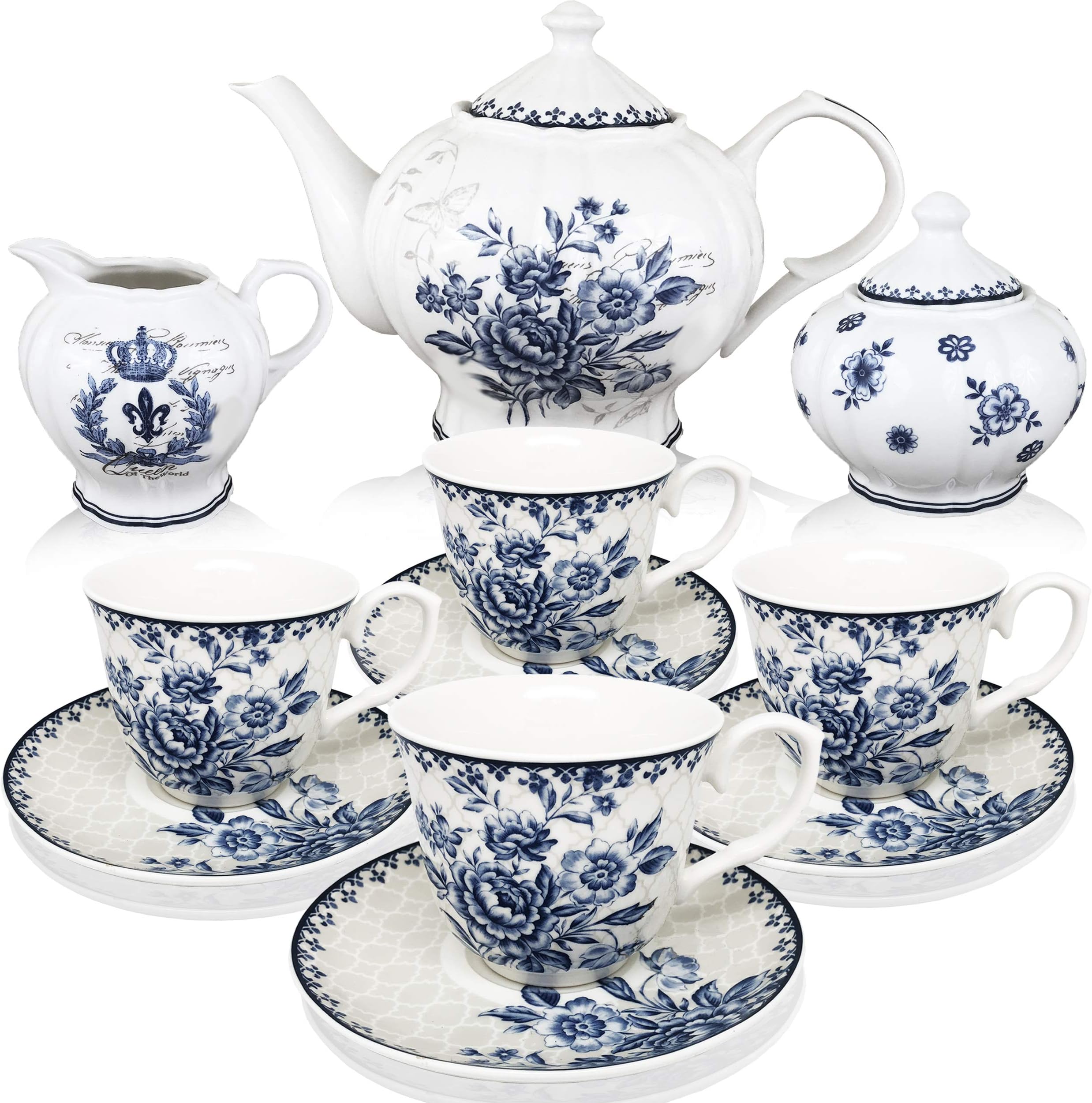 Amazon.com | Grace Teaware Poinsettia Holly Plaid 11-Piece Tea Set ...