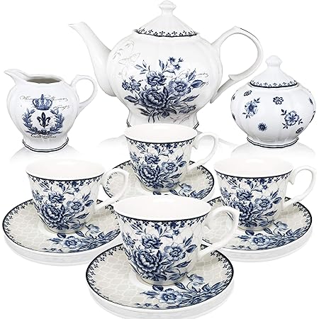 Amazon.com | fanquare 15 Piece Porcelain Tea Set for Adults, Wedding ...