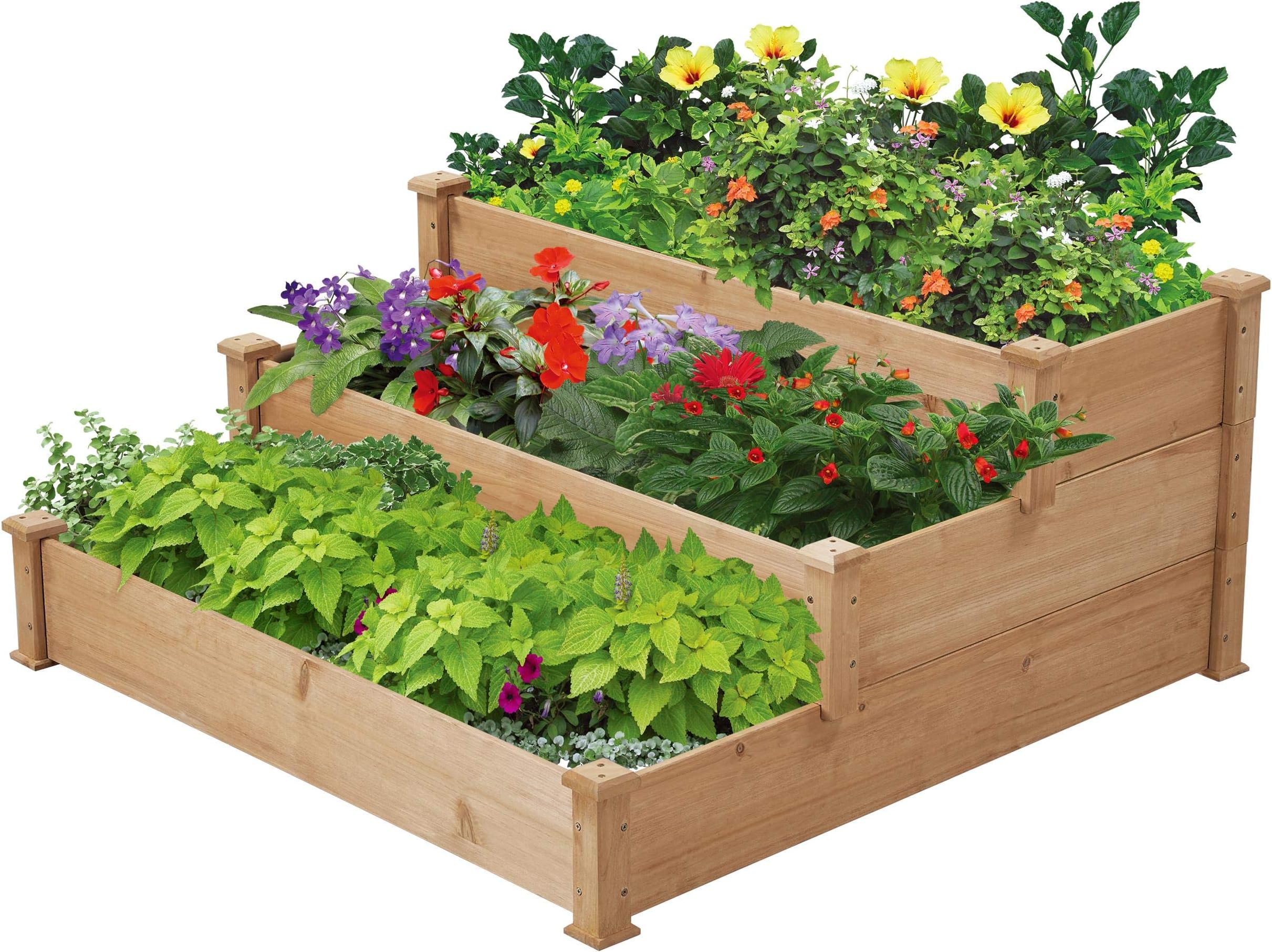 Yaheetech 3 stufiges Hochbeet Holz Balkon Garten Kräuterbeet Frühbeet ...