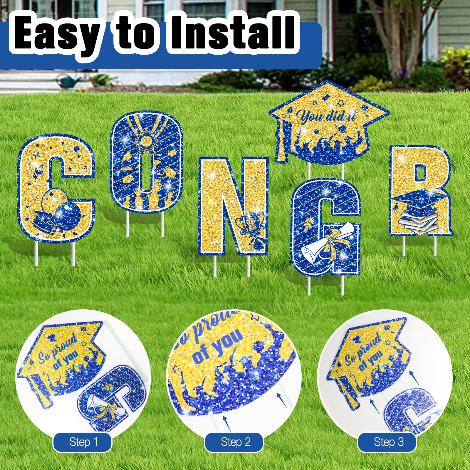 Snapklik.com : Blue&Gold 18 Pcs Congrats Grad Signs - Yard Letters
