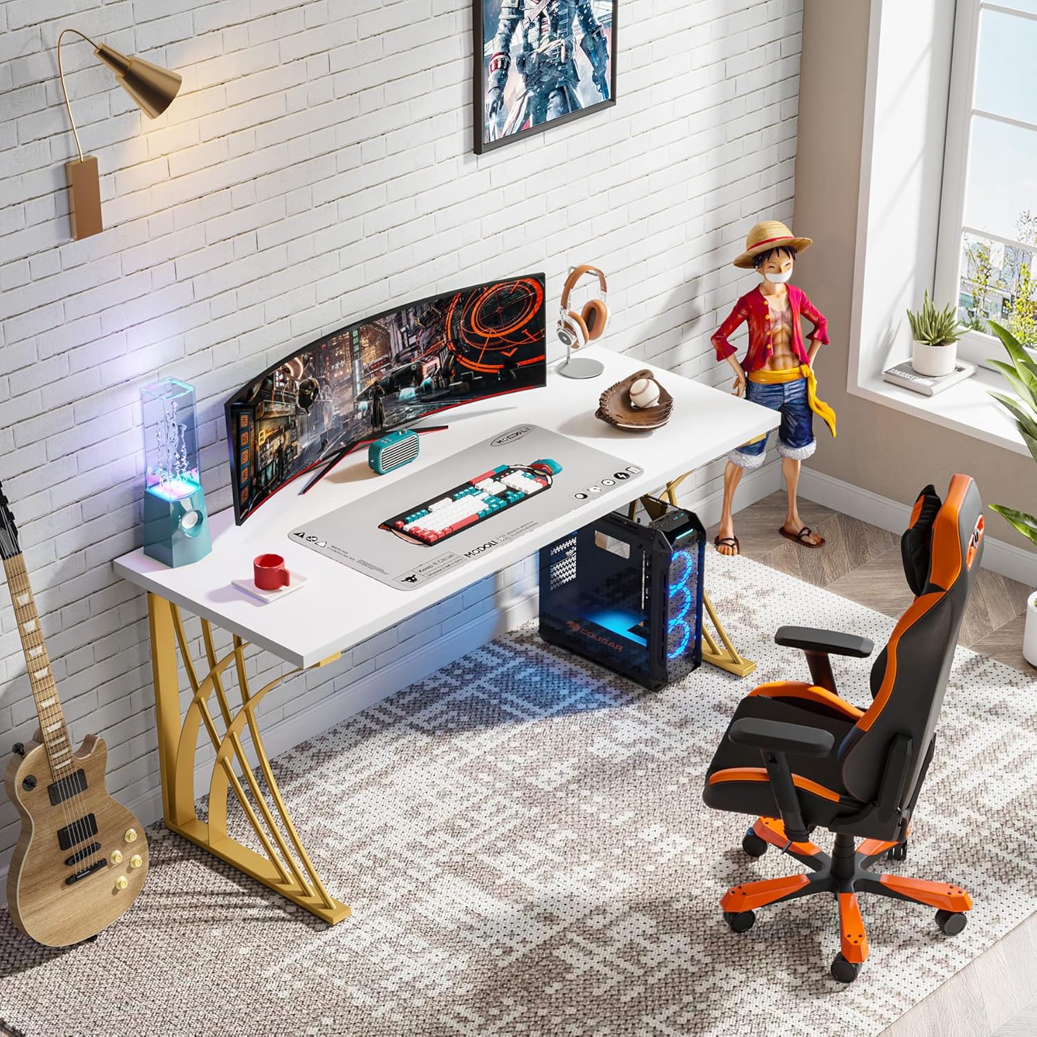 Amazon.com: Tribesigns 55’’ Large Modern Computer Desk, White & Gold ...