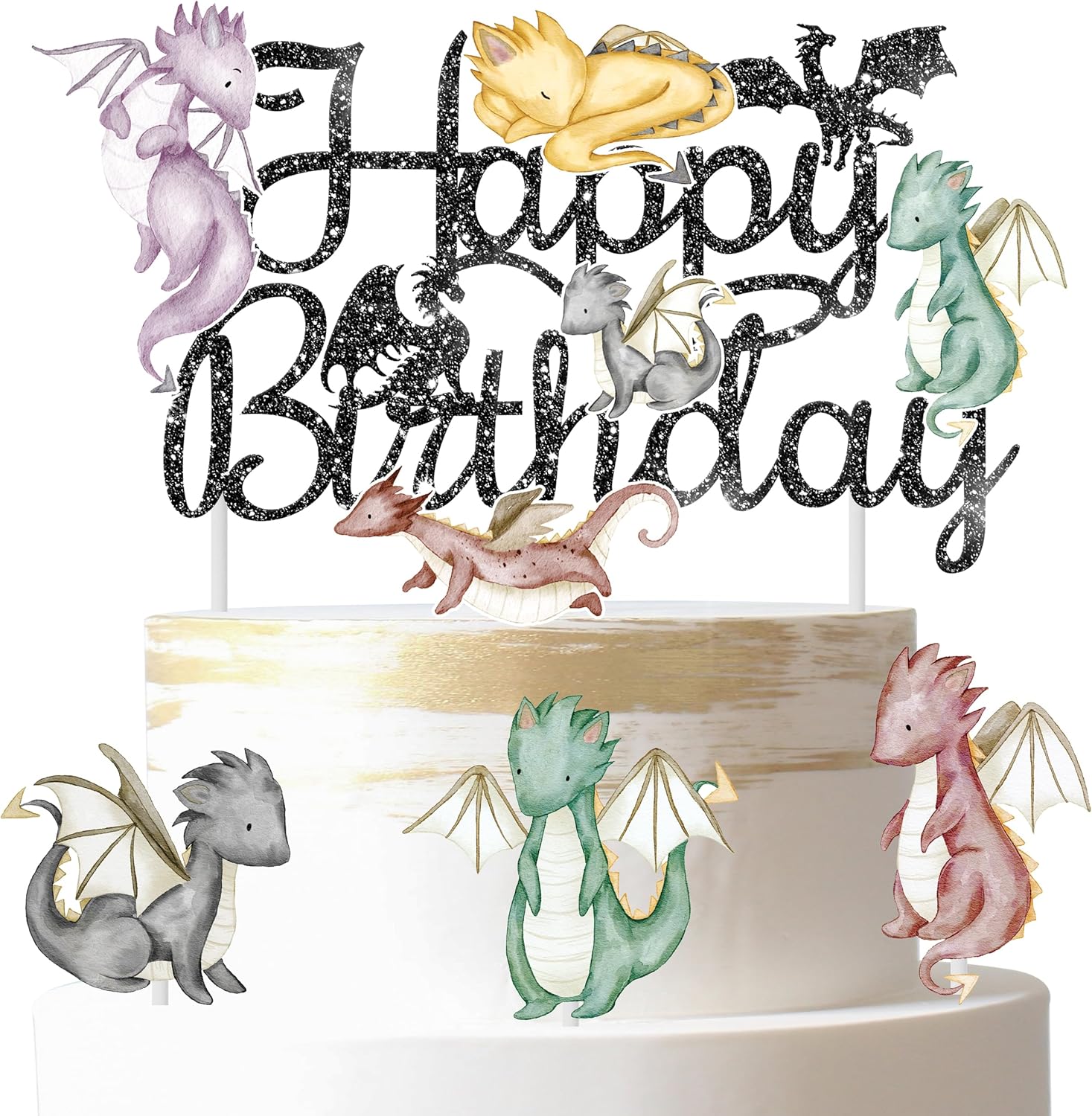 Amazon.com: Dragon Birthday Cake Topper 4Pcs Dragon Themed Party Cake ...