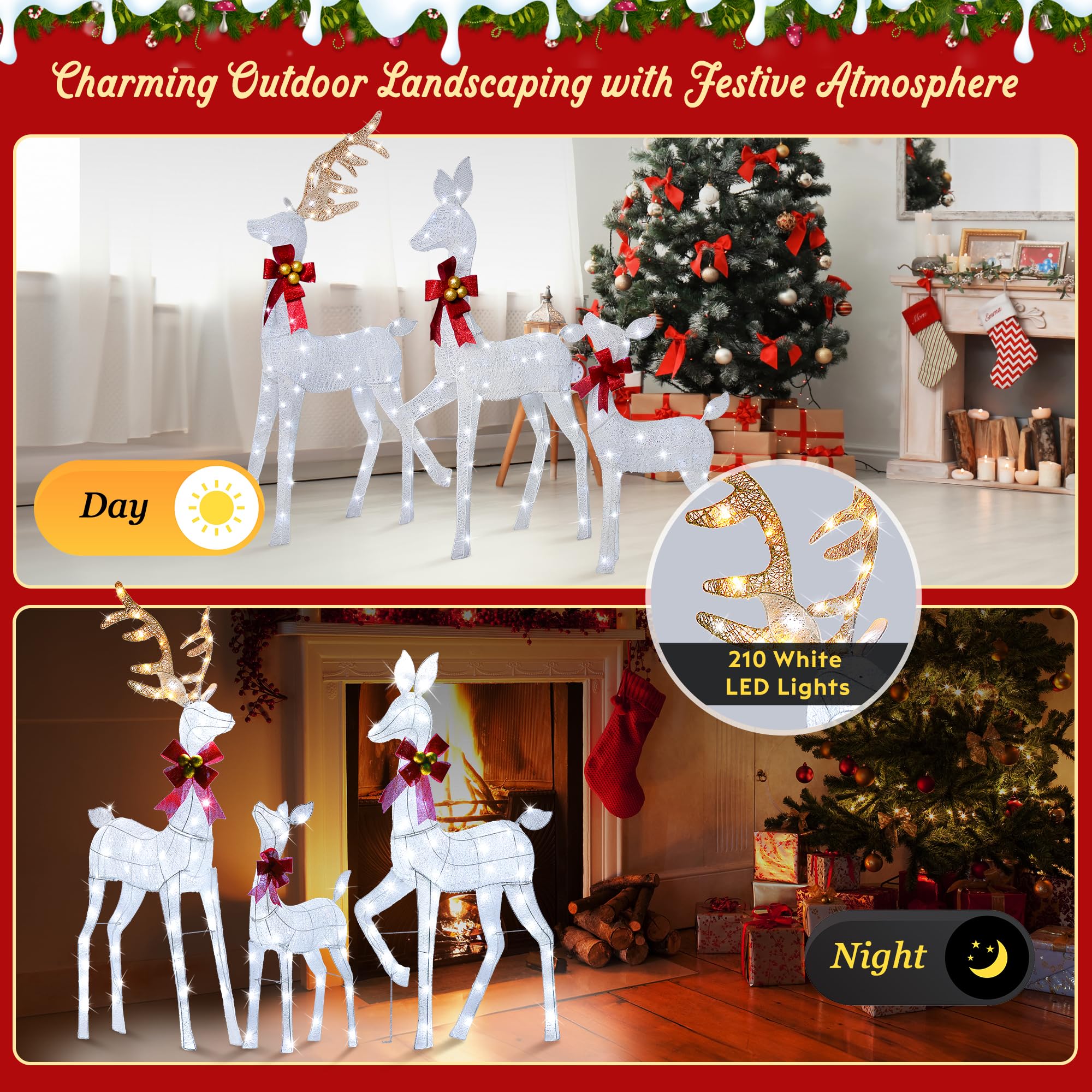 Large Christmas Reindeer Decorations Outdoor, 3-Piece Light Up 3D ...
