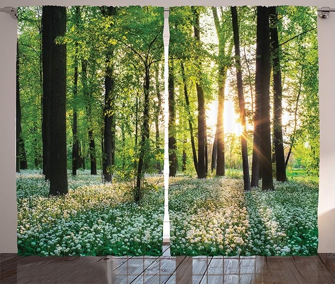 Amazon.com: Ambesonne Forest Curtains, Sunny Forest with Wild Garlic ...