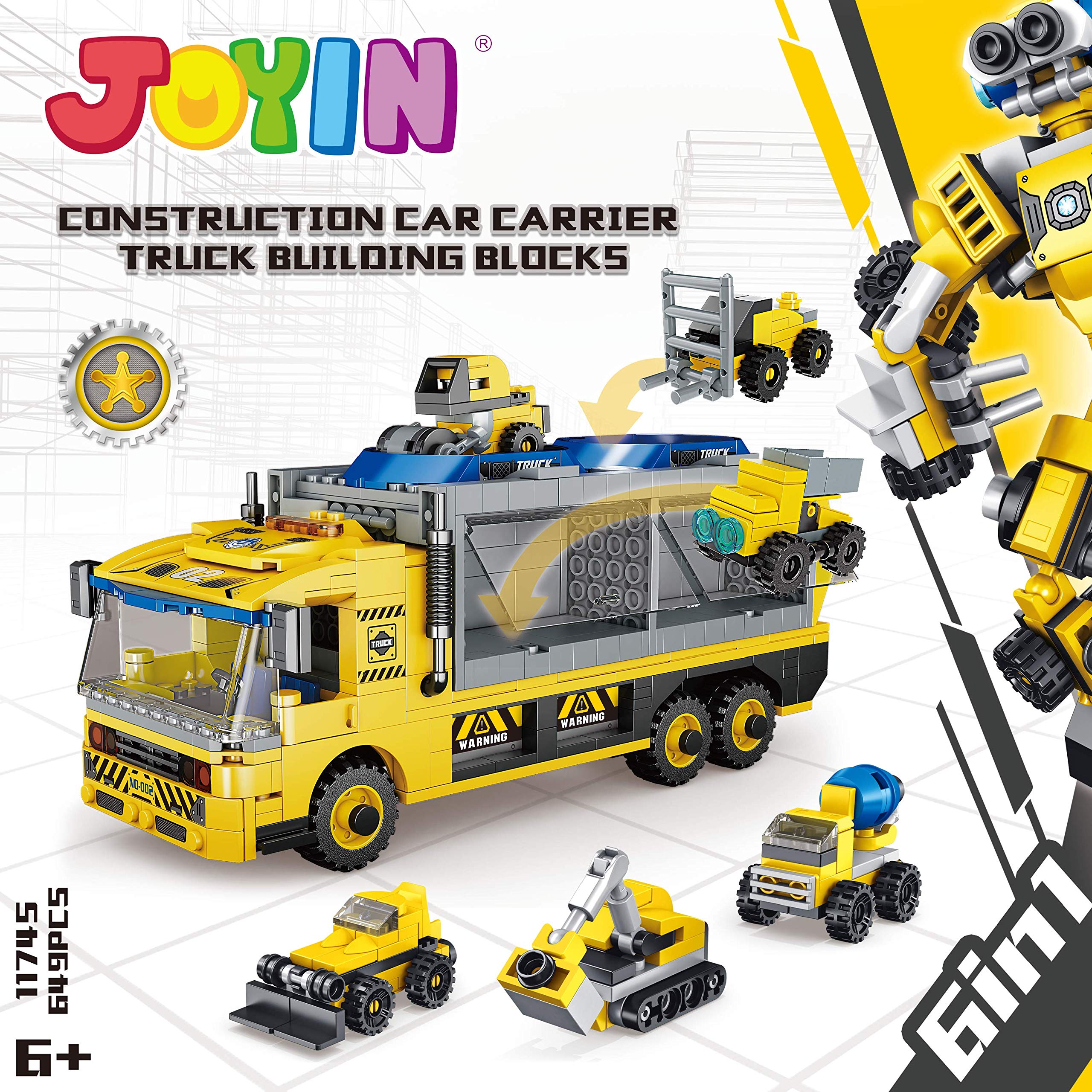 JOYIN STEM Building Toys for Kids, 6-in-1 Construction Car Carrier ...