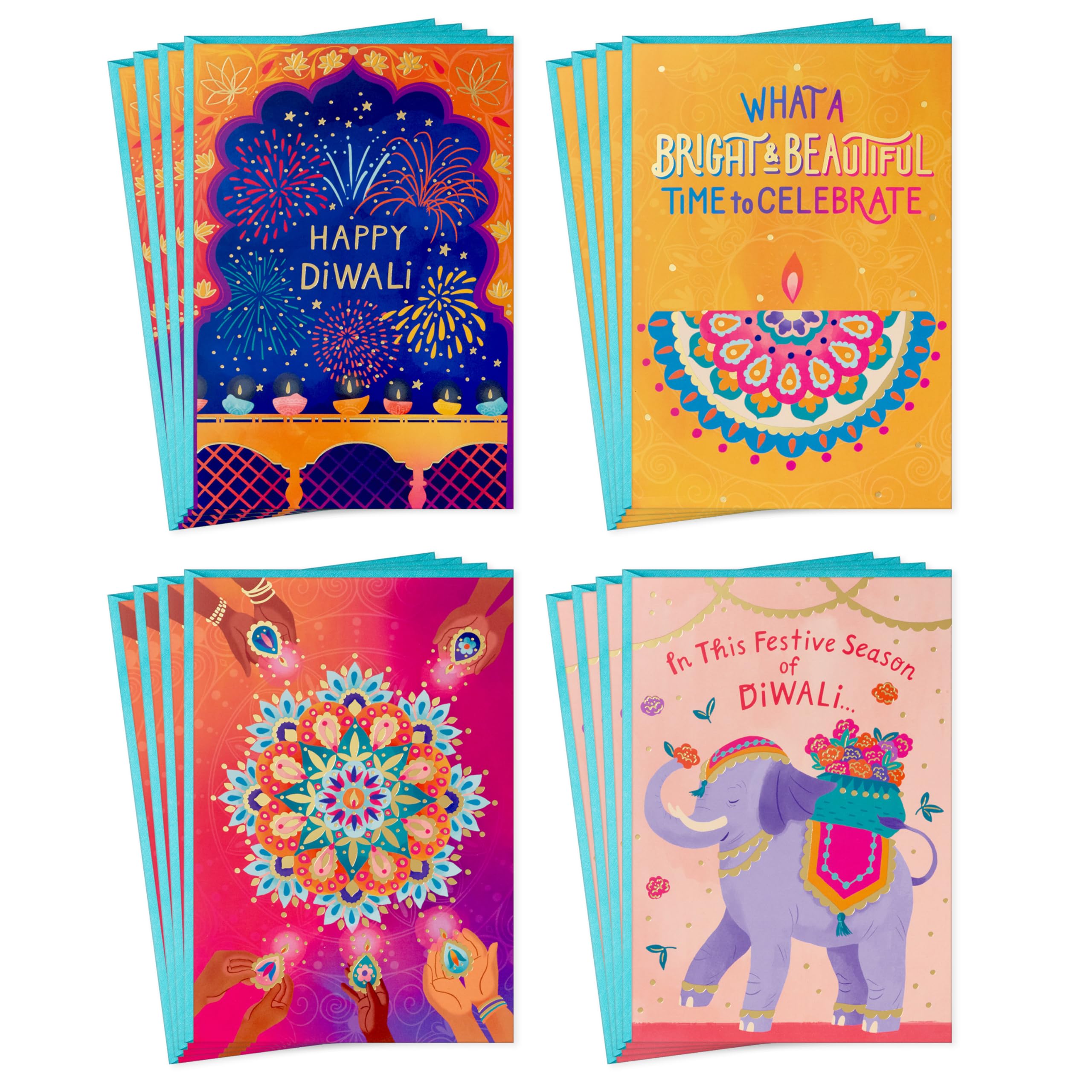 Hallmark Golden Thread Diwali Card Assortment (16 Cards with Envelopes ...