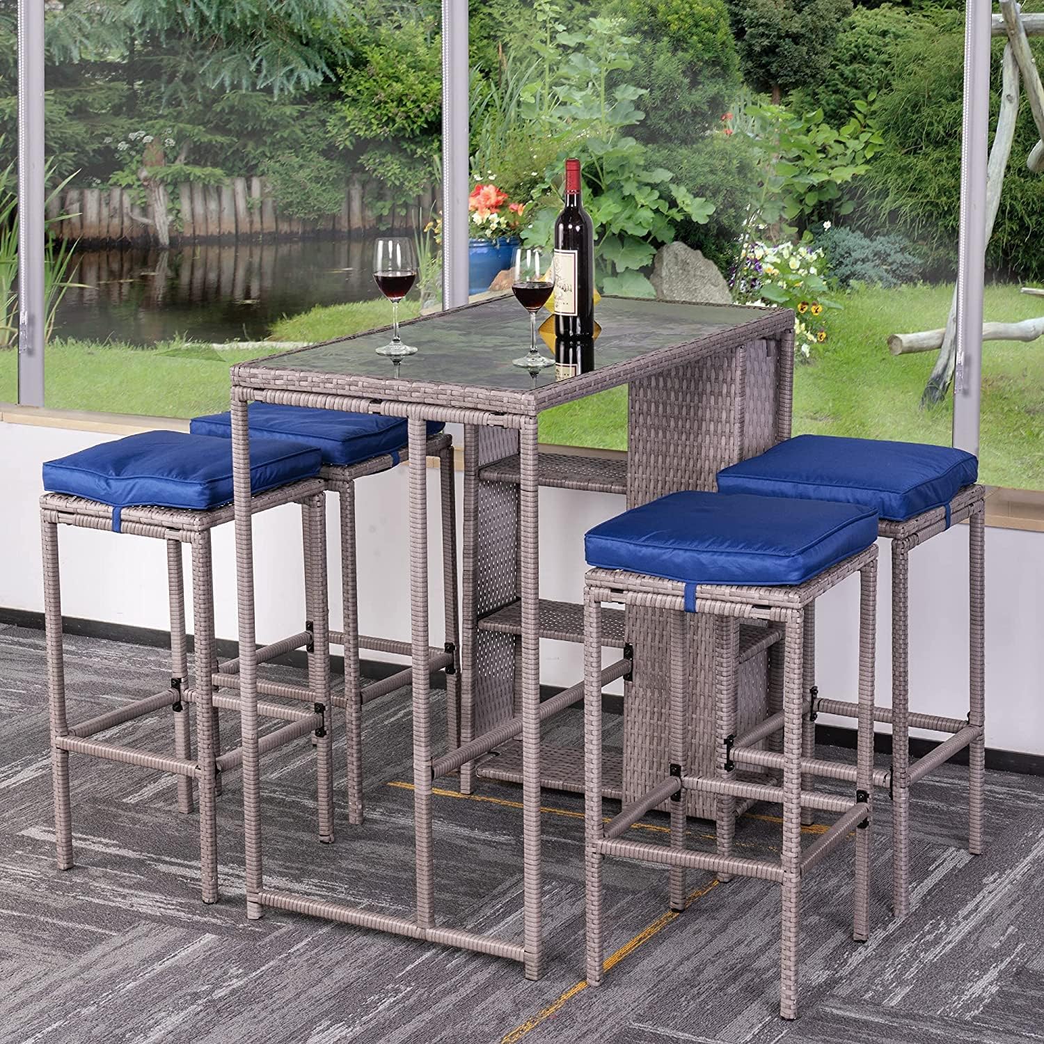 Amazon.com: Counter Height Patio 5 Piece Patio Bar Set, Outside Rattan ...