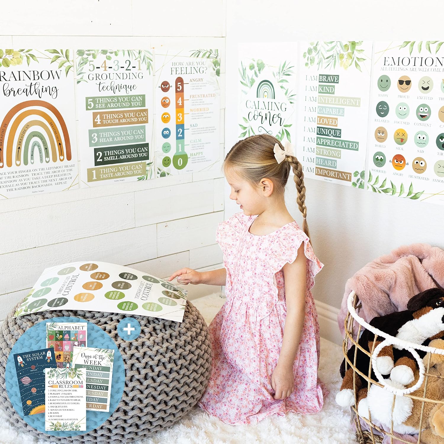 Amazon.com: Hadley Designs 8 Geo Greenery Calming Corner Classroom ...