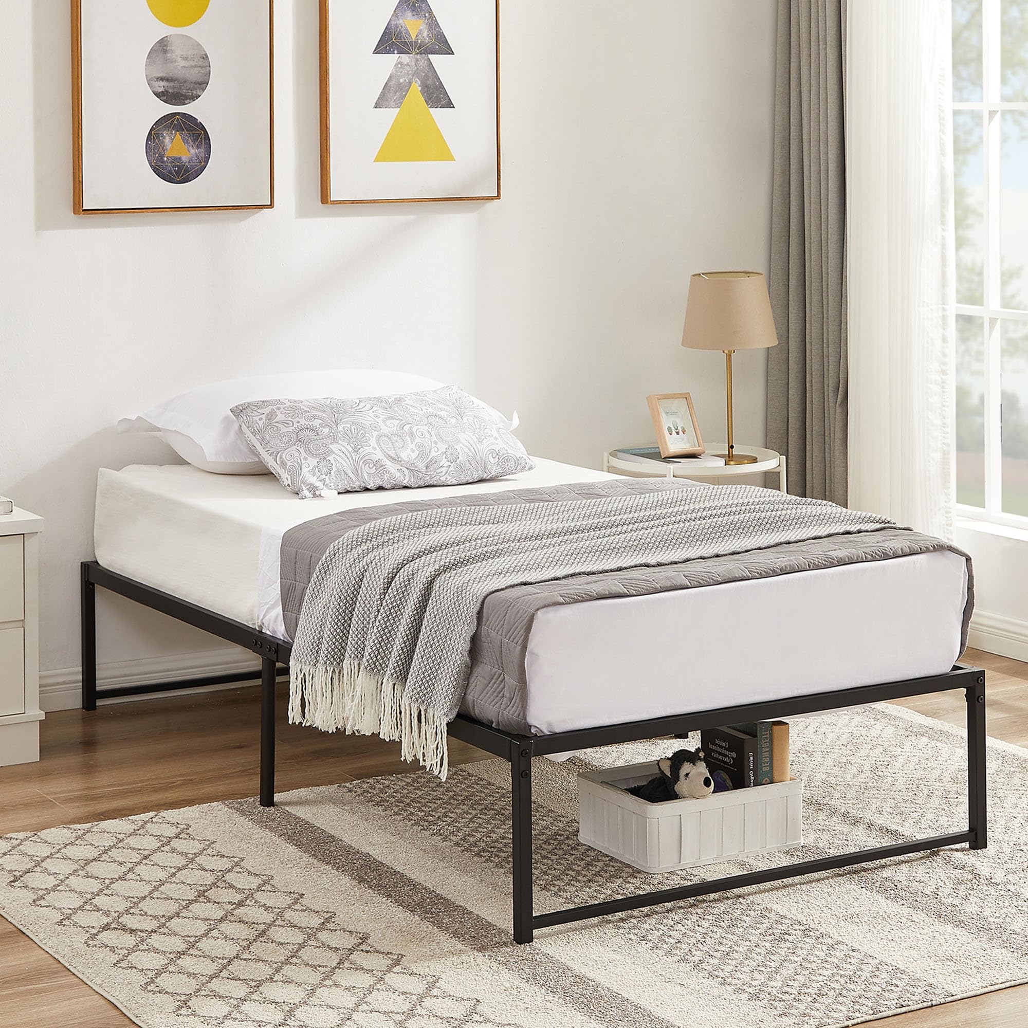 Amazon.com: VECELO 14" Twin Size Metal Platform Bed Frame with Vintage ...