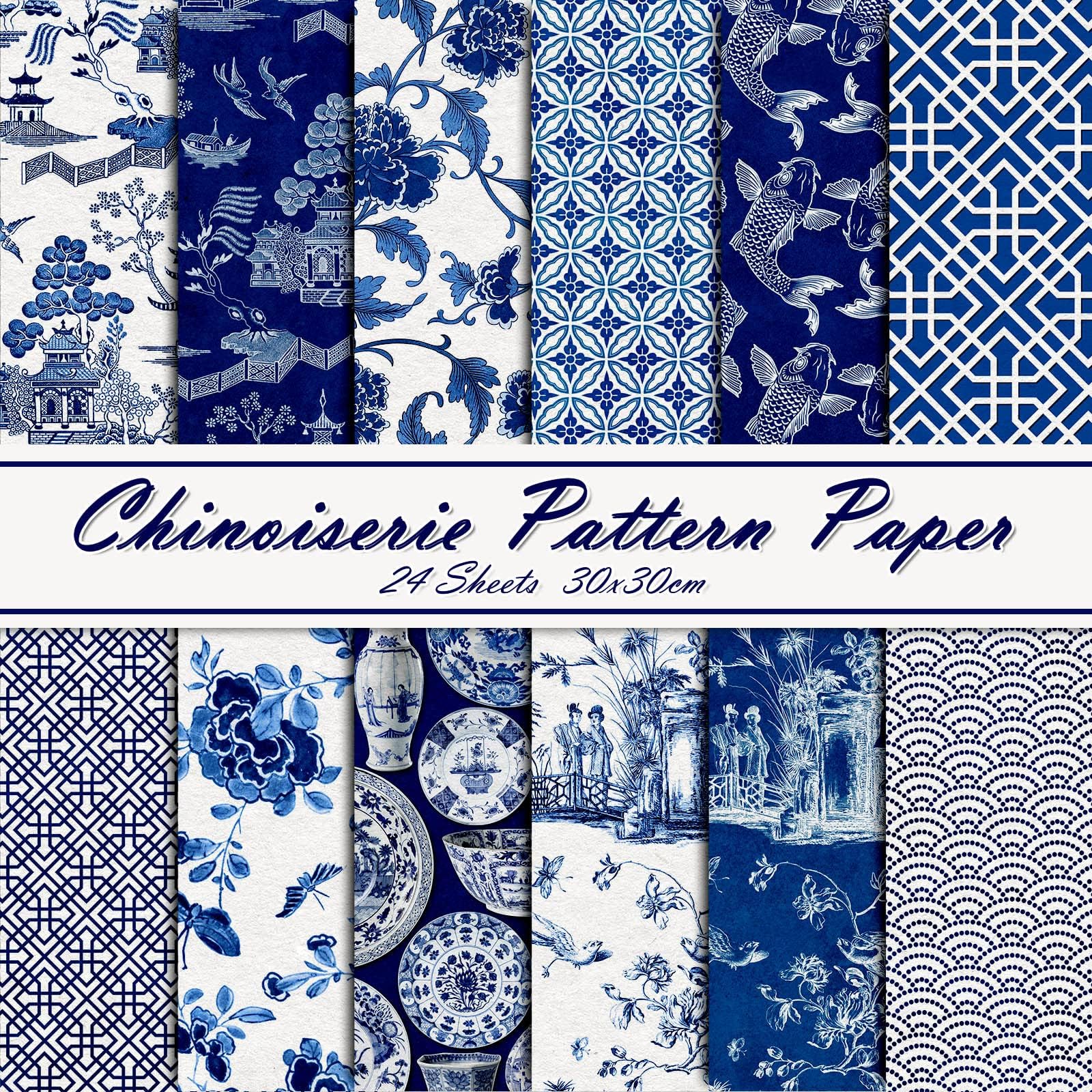 Amazon.com: Whaline 12 Design Chinoiserie Pattern Paper 24 Sheet Blue ...