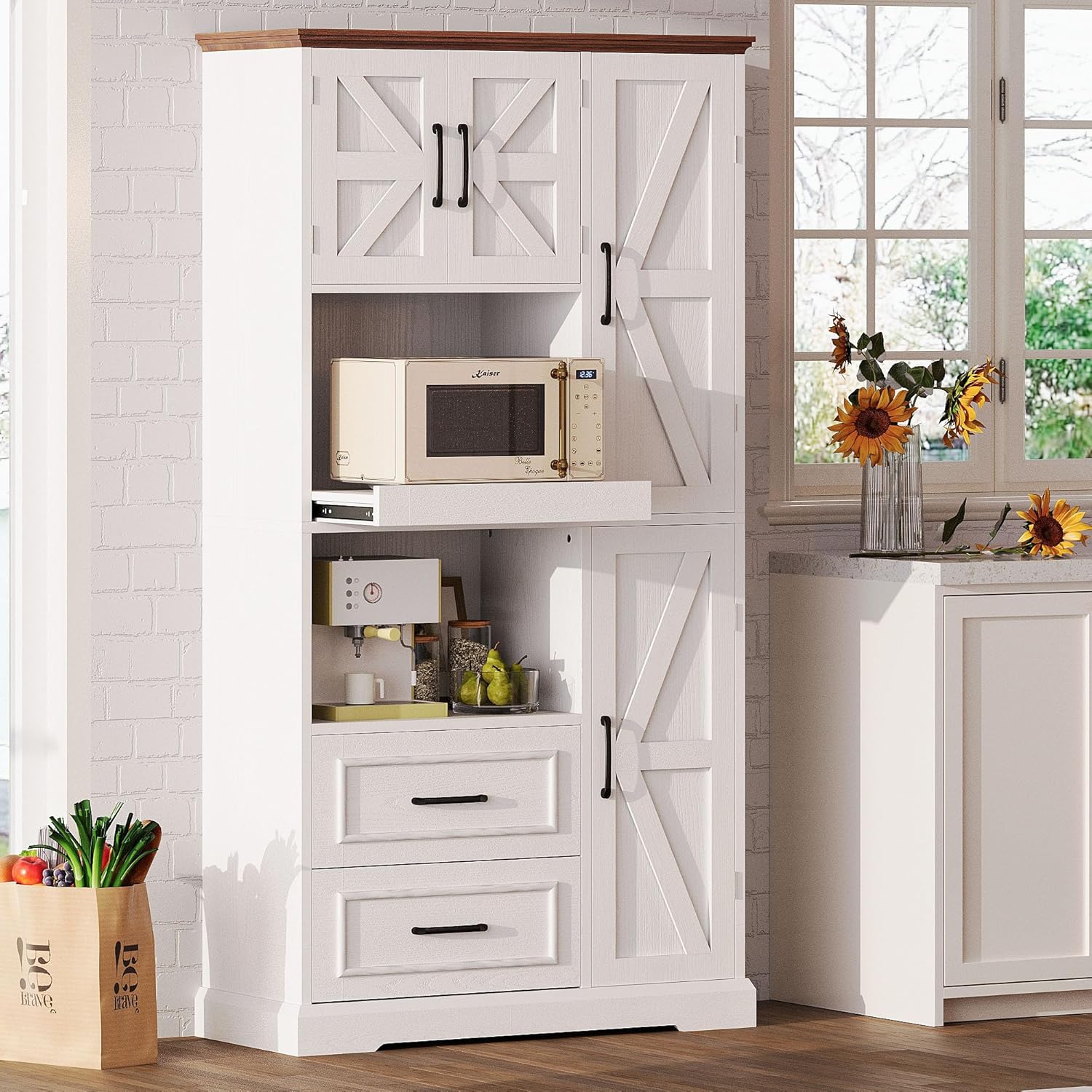 Amazon.com: IRONCK Farmhouse Kitchen Pantry Cabinet, Kitchen Hutch with ...