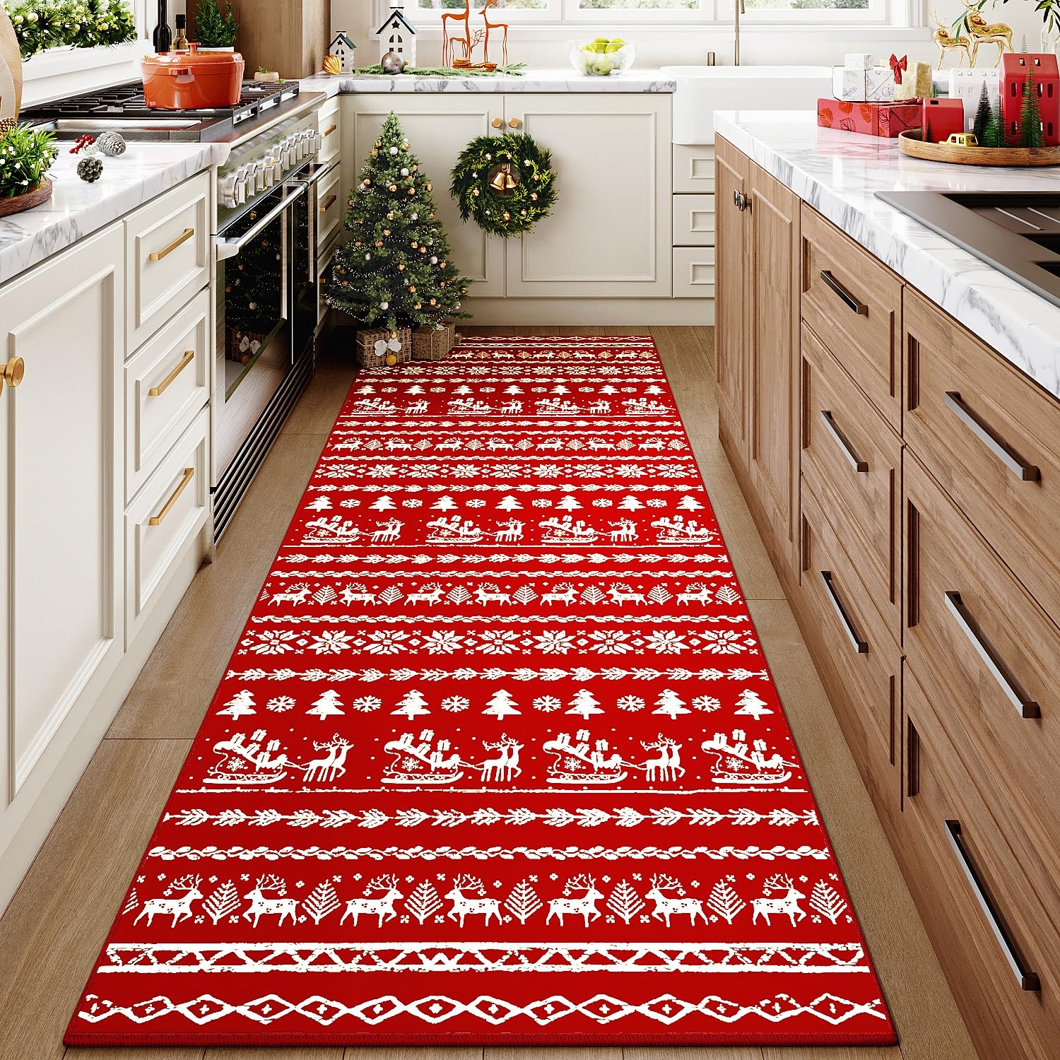 Amazon.com: PureCozy Christmas Runner Rug 2x8 Red Xmas Snowflake ...