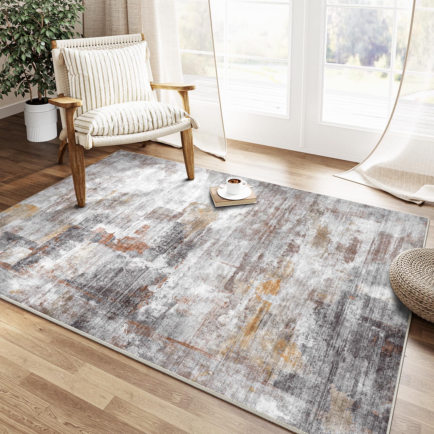 Amazon.com: WondRg 3x5 Washable Area Rug Grey Rust Abstract Modern ...